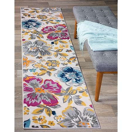 Amazon.com: Modern Bright Flowers Non-Slip (Non-Skid) Area Rug Runner 2 ...