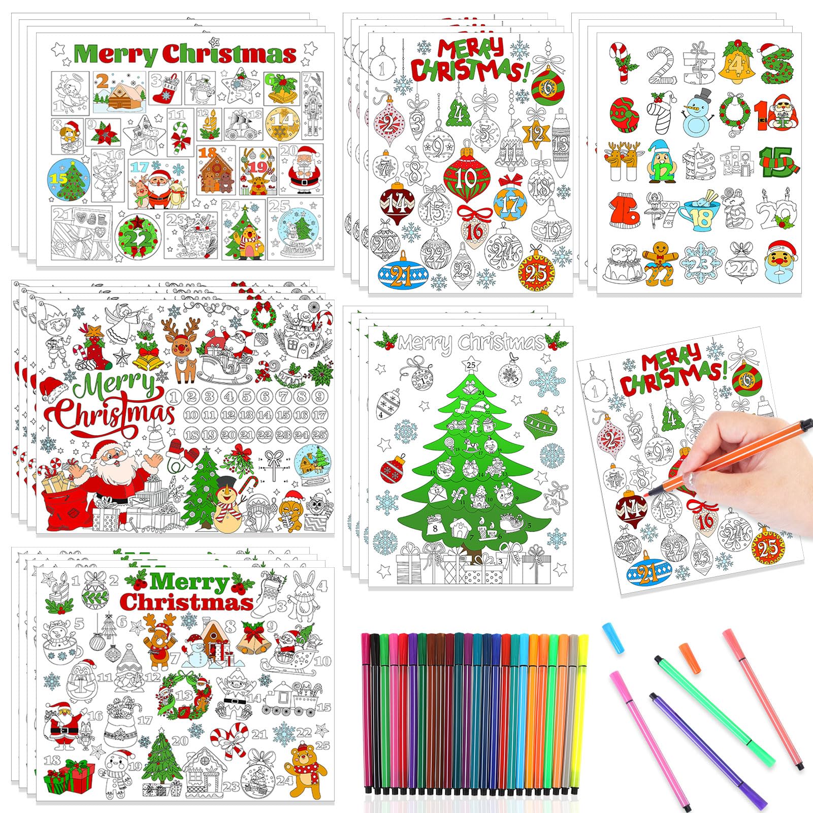 HOWAF 24 Christmas Colouring Advent Calendar 2024, 1-24 Advent Calendar ...