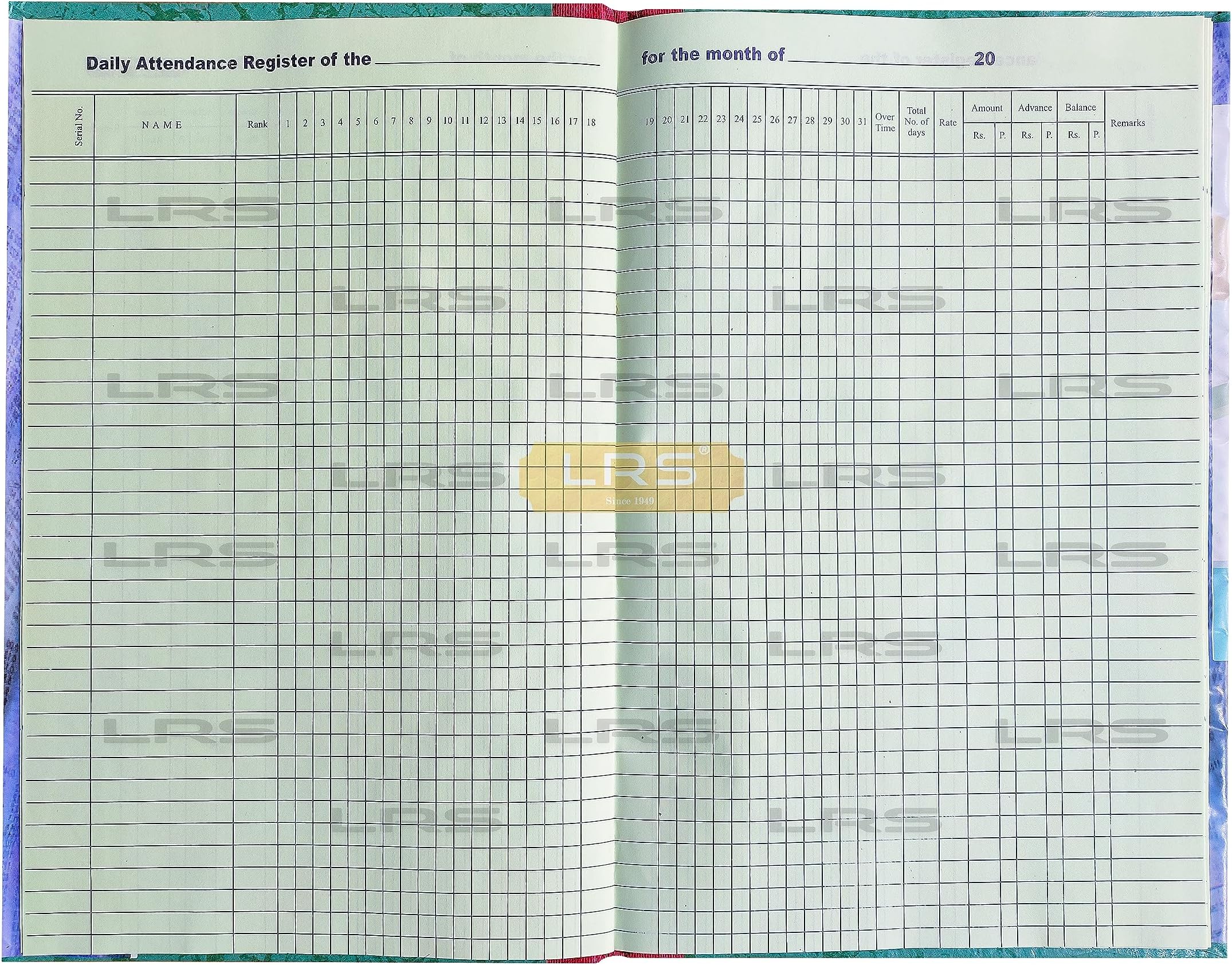 LRS Daily Attendance Register - 34 x 21 cm - 75 GSM Ledger Paper - 185 ...
