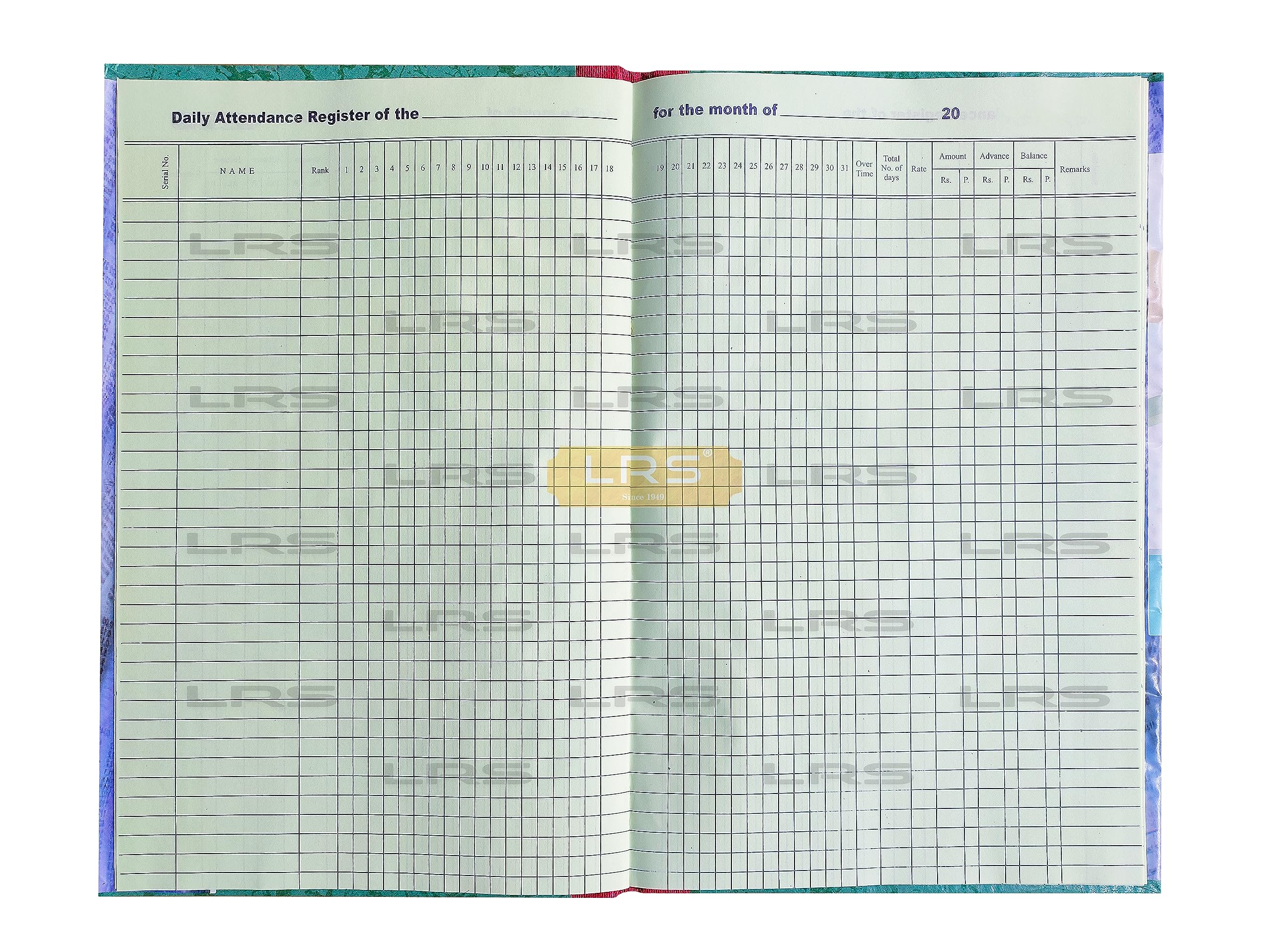 LRS Daily Attendance Register - 34 x 21 cm - 75 GSM Ledger Paper - 185 ...