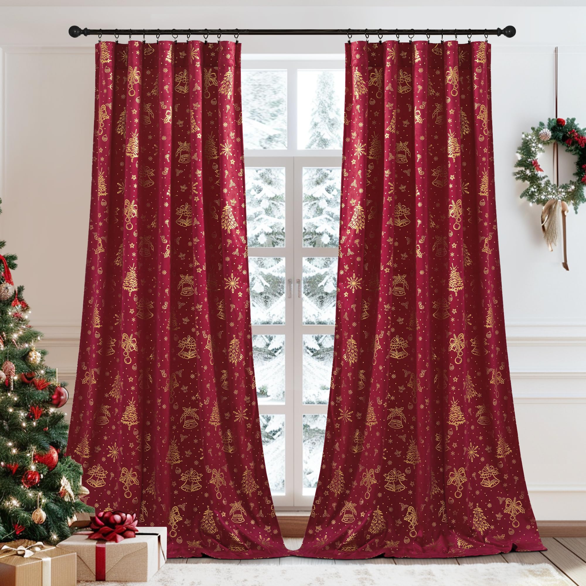 Amazon.com: StangH Christmas Curtains Soft Velvet Red Curtains 84 ...