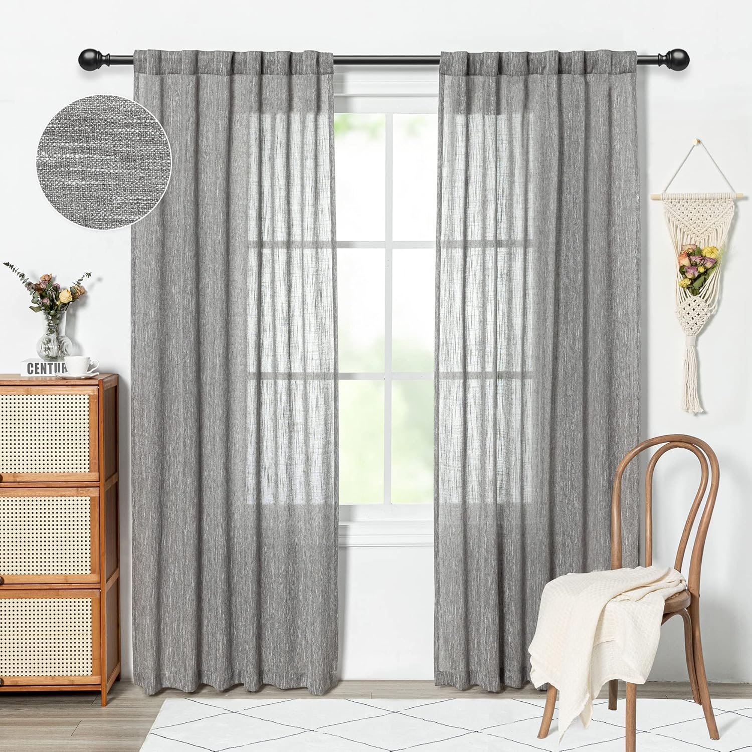 Amazon.com: MYSKY HOME Living Room Curtains Semi Sheer Light Filtering ...