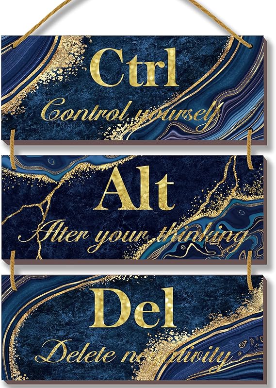 Amazon.com: ONIZHITY 3 Pcs Blue & Gold Wall Decor Motivational Office ...