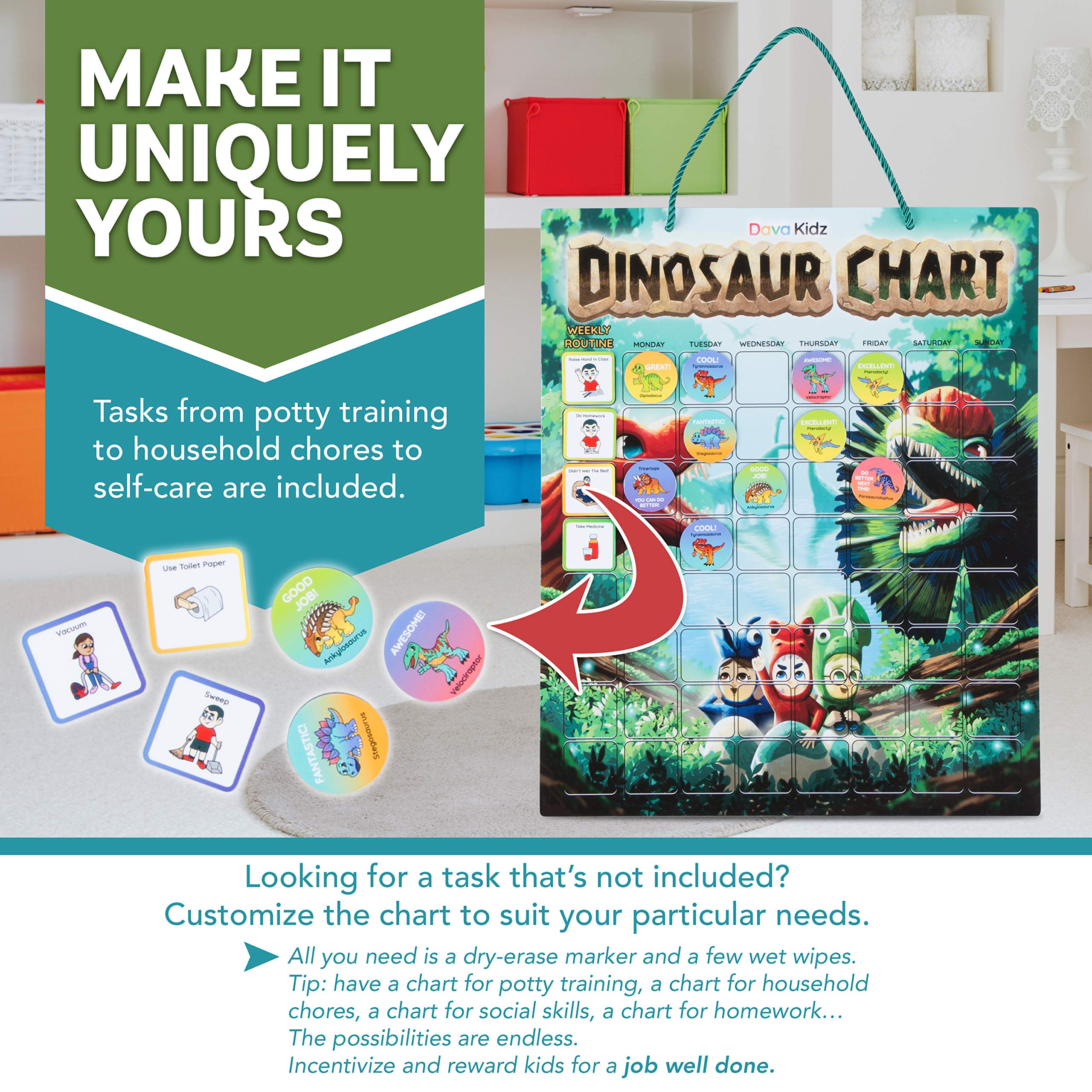 Dinosaur Chore Chart for Kids - Magnetic Behavior Chart to Spark New ...