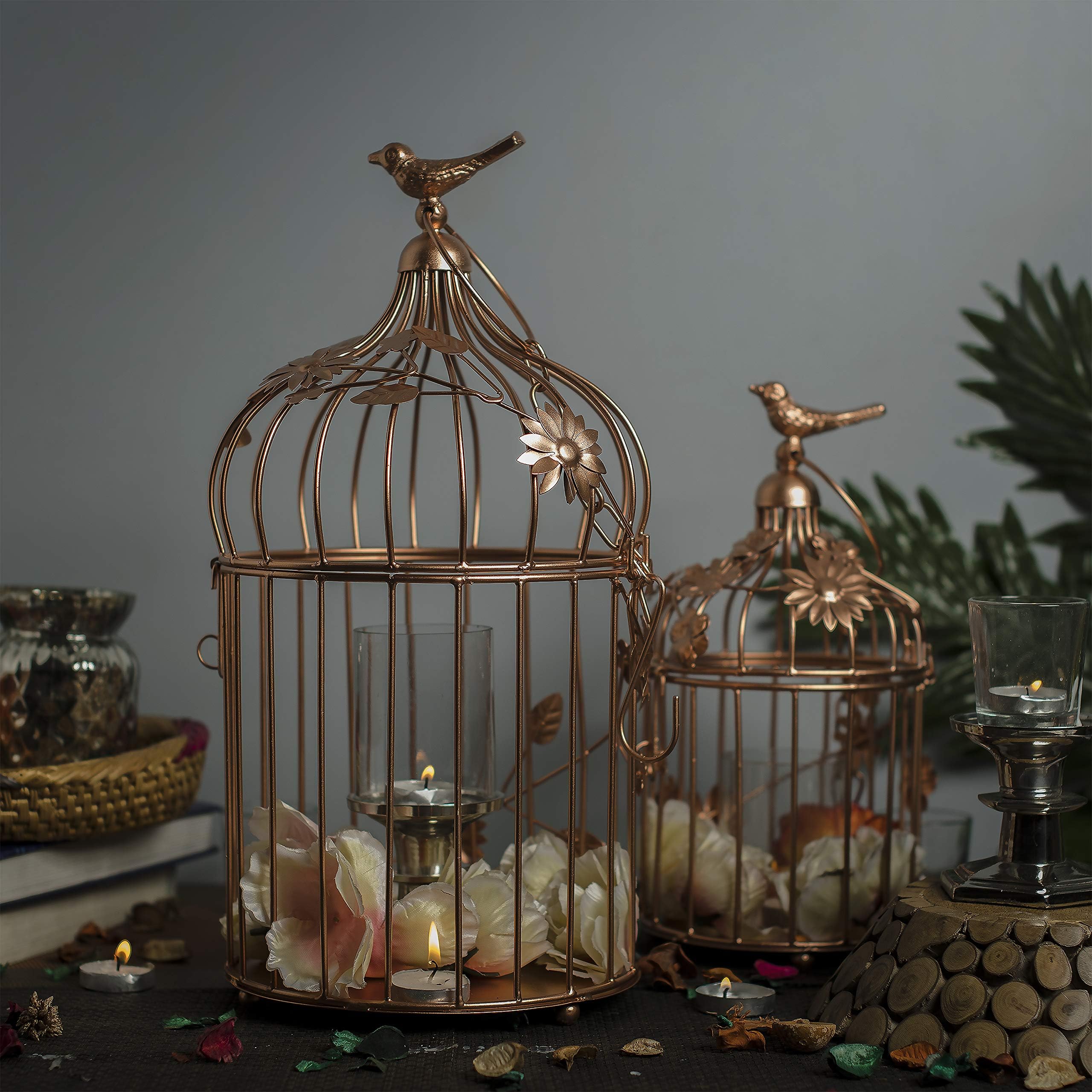 Buy SIRAAJ&SONS™ White Color Metal Bird cage Tea Light Holder Flower ...