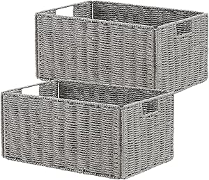 Vagusicc Wicker Storage Basket, Set of 2 Hand-Woven Paper Rope Wicker ...