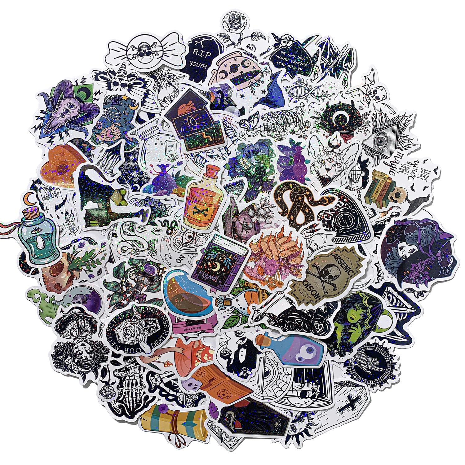 100 Gothic Sticker, Glitter Halloween Goth Vinyl Decals for Laptop ...