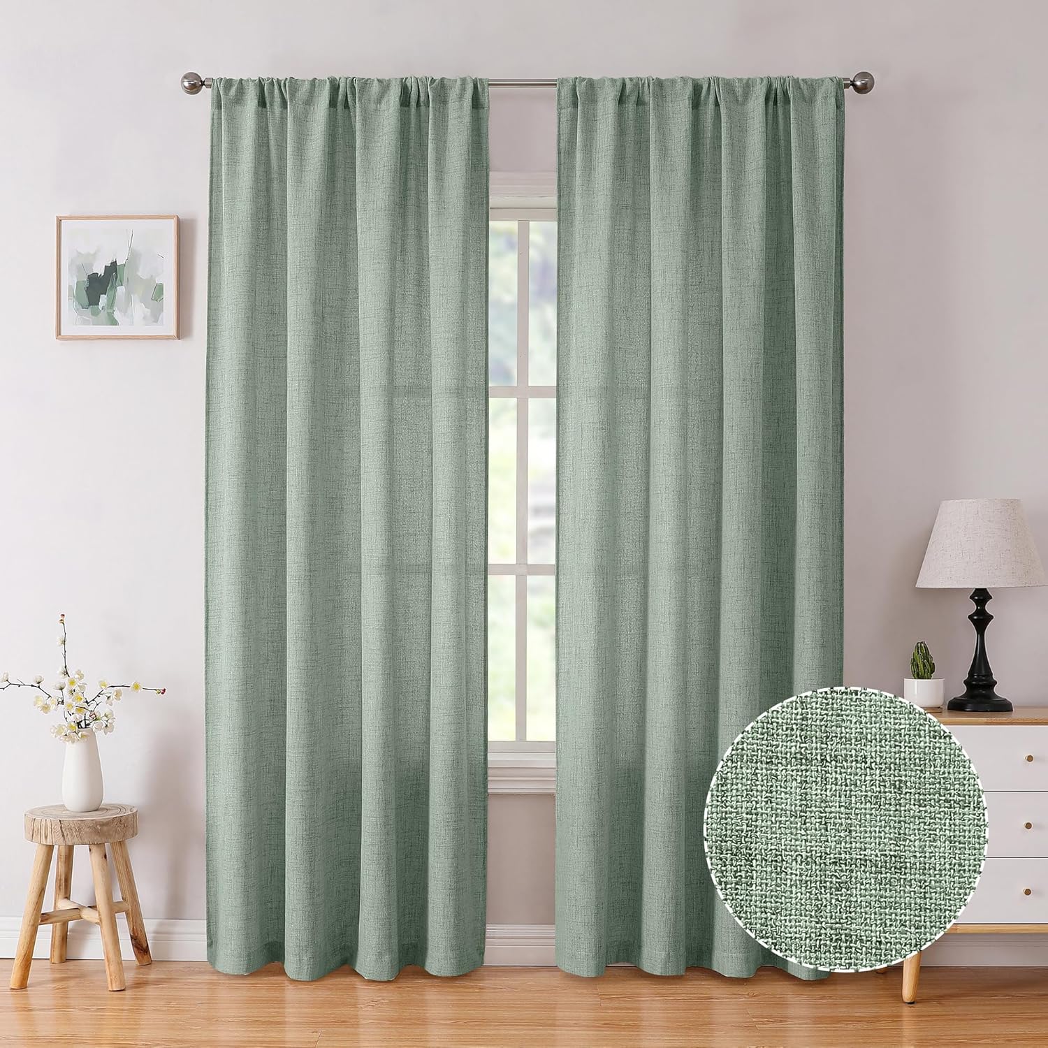 Amazon.com: Tollpiz Short Linen Curtain Bedroom Rod Pocket Semi Sheer ...
