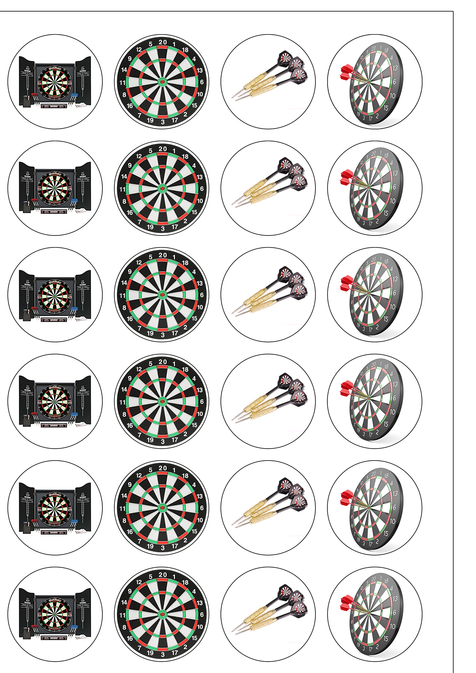 24 Precut Round Darts Sport Themed Edible Wafer paper Cake Toppers ...