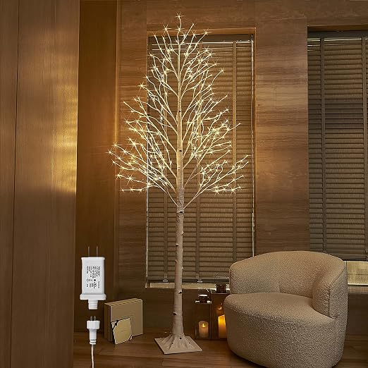 Amazon.com: Hairui Lighted Birch Tree 8FT 240 Warm White Lights, White ...