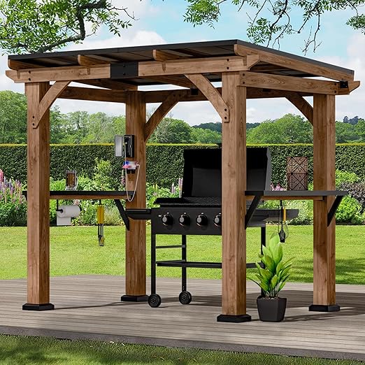 Amazon.com : Modern Shade Grill Gazebo 6' X 8', Cedar Wood Gazebo with ...