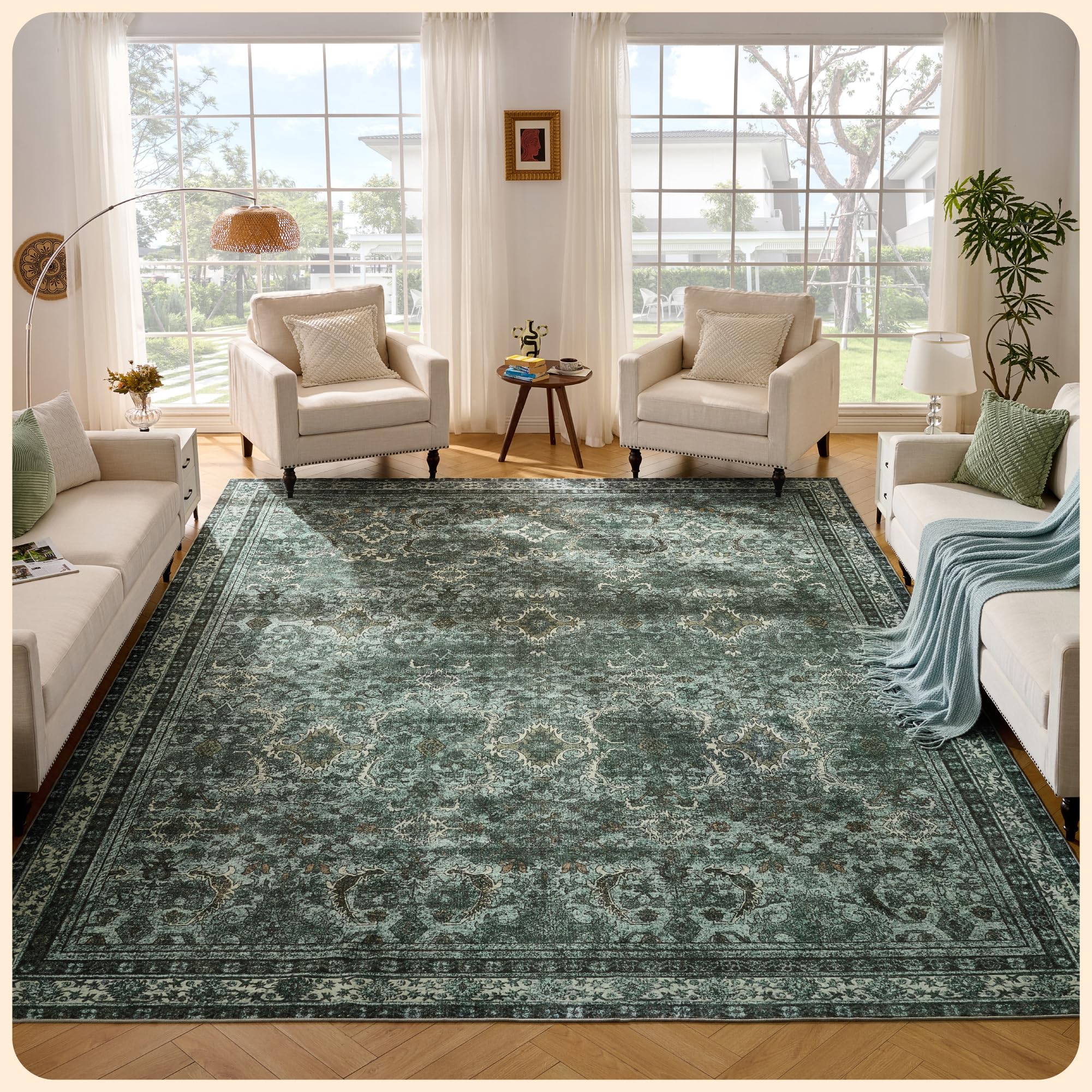 Amazon.com: Istana Living Room Rug 10x14 - Dark Green 10 x 14 Area Rug ...