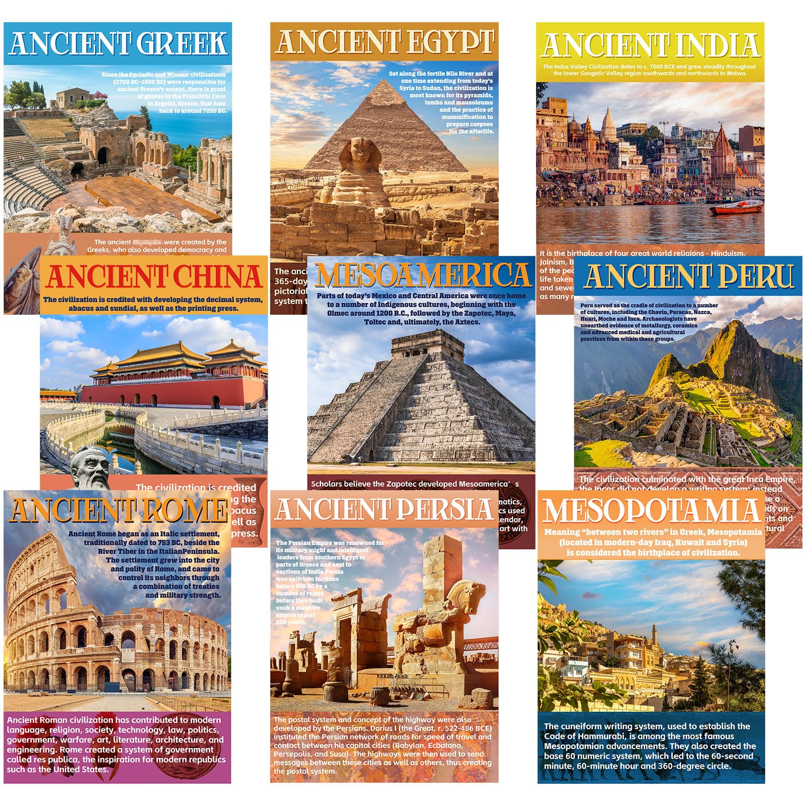 Snapklik.com : Pasimy 9 Pcs Ancient Civilizations Posters Bulk World ...