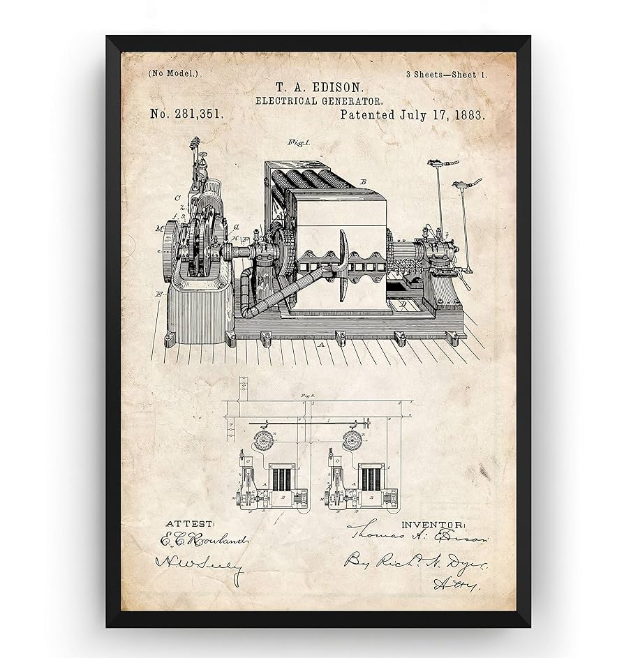 Thomas Edison Generator Edison Electric Generator Patent 1883 Patent