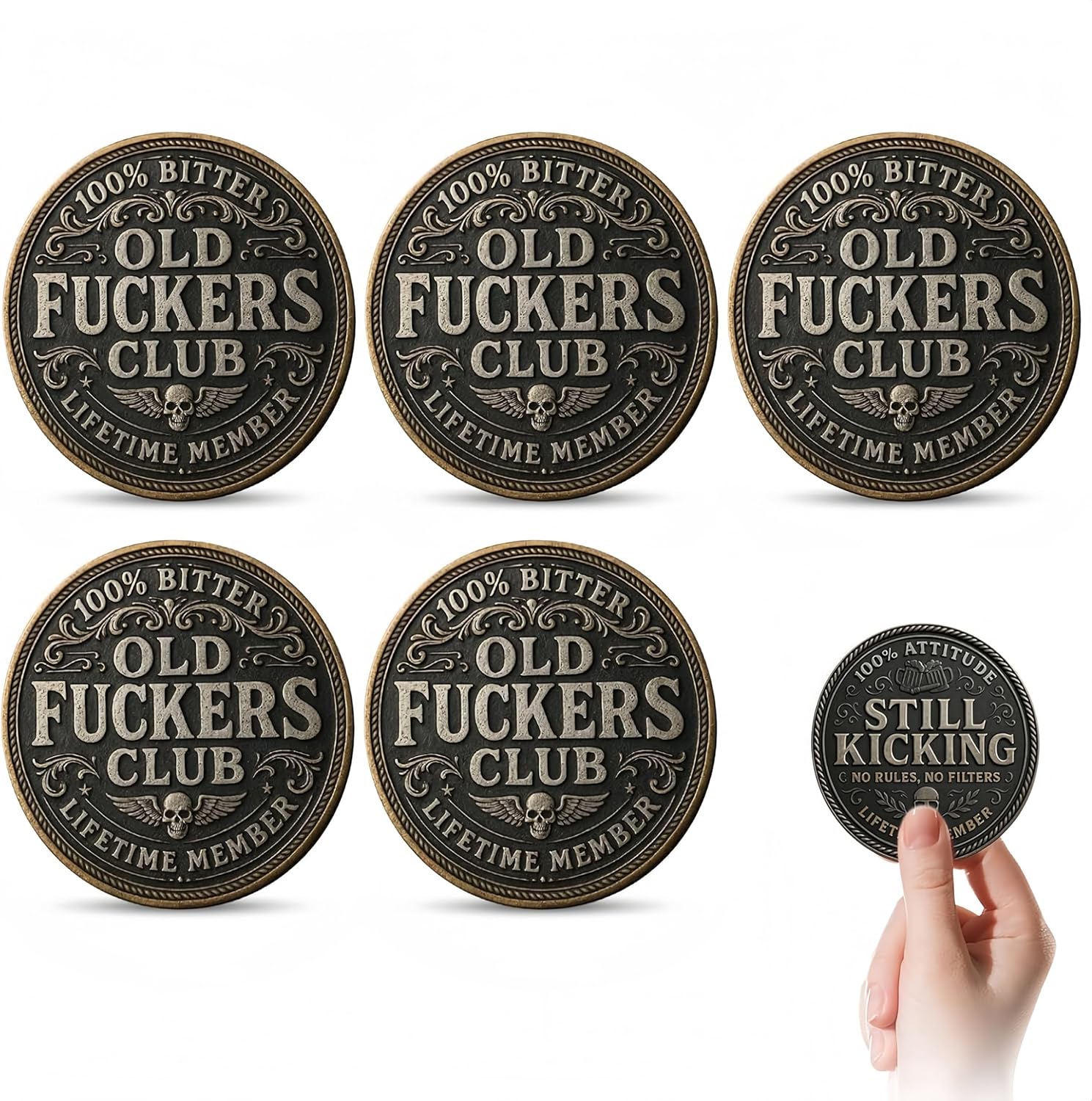 FeBohao 5Pcs Old Fuckers Club Coin – Unique Novelty Coin for Bold and ...