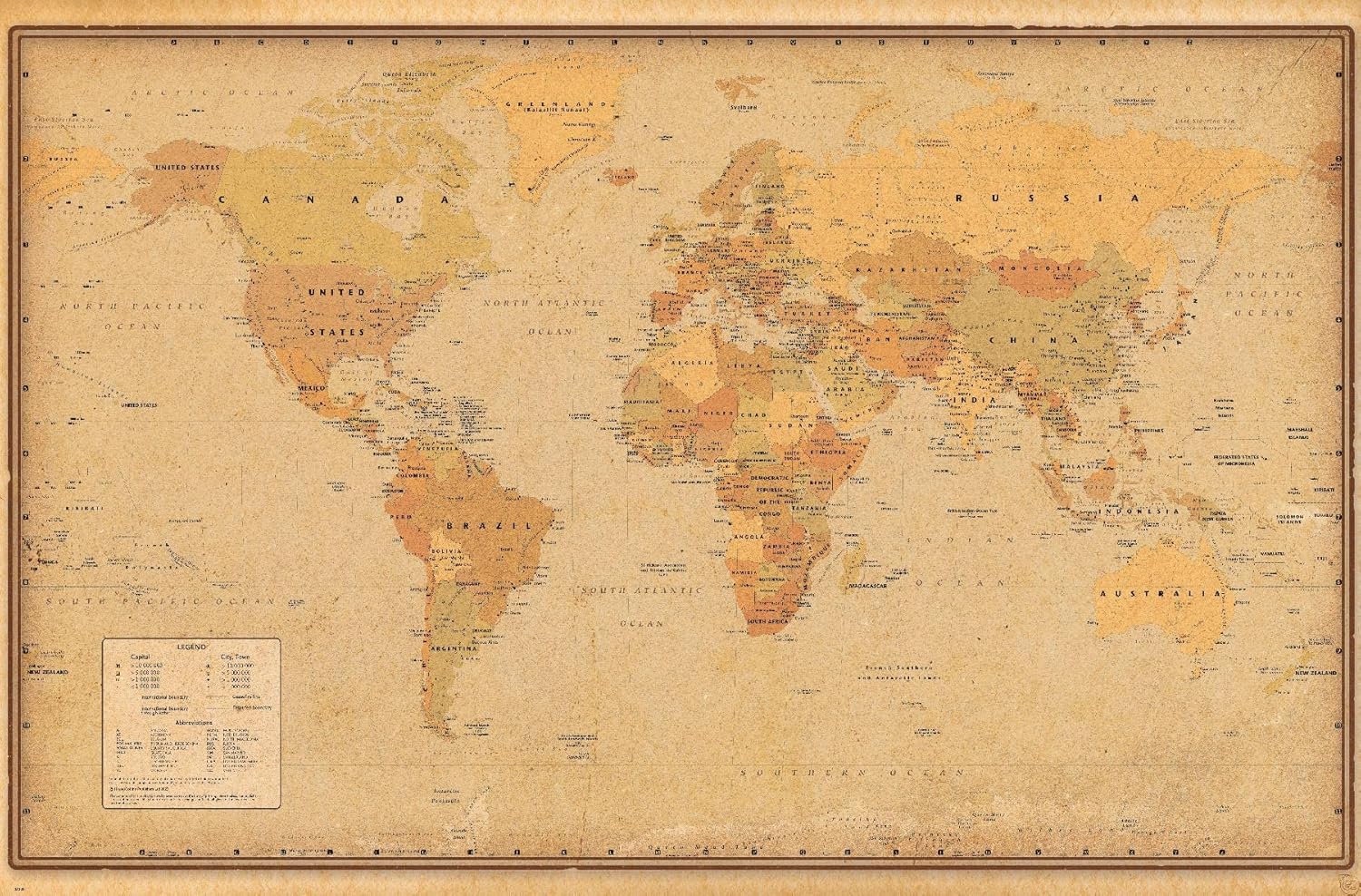 Amazon.com: Trends International Antique World Map 2023 Wall Poster, 22 ...