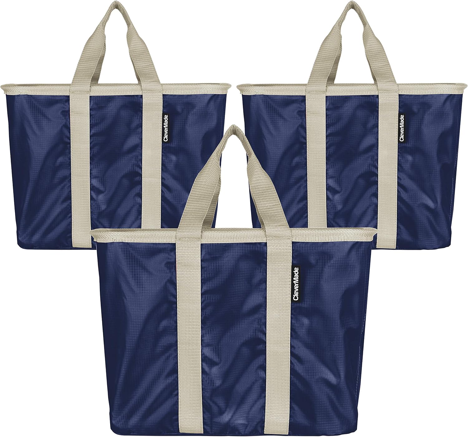 Amazon.com: CleverMade Snapbasket Collapsible Tote - Navy Cream 3 Pack ...