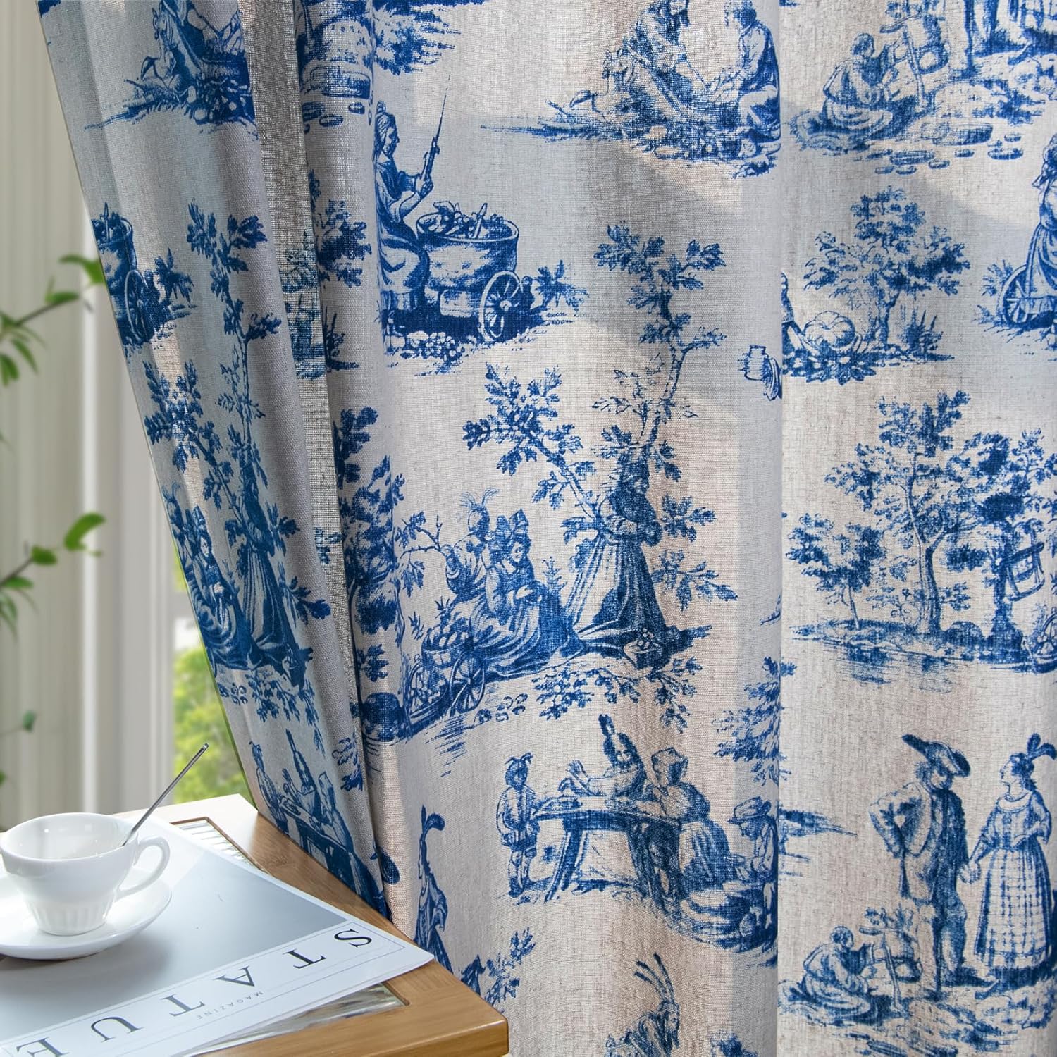 Amazon.com: Blue Toile Curtains for Living Room 84 Inch Length 2 Panels ...