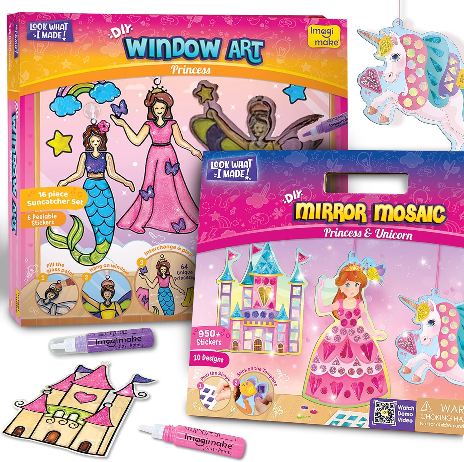 Amazon.com: Imagimake Window Art Princess & Mirror Mosaic Princess & Unicorn | Glass Painting ...