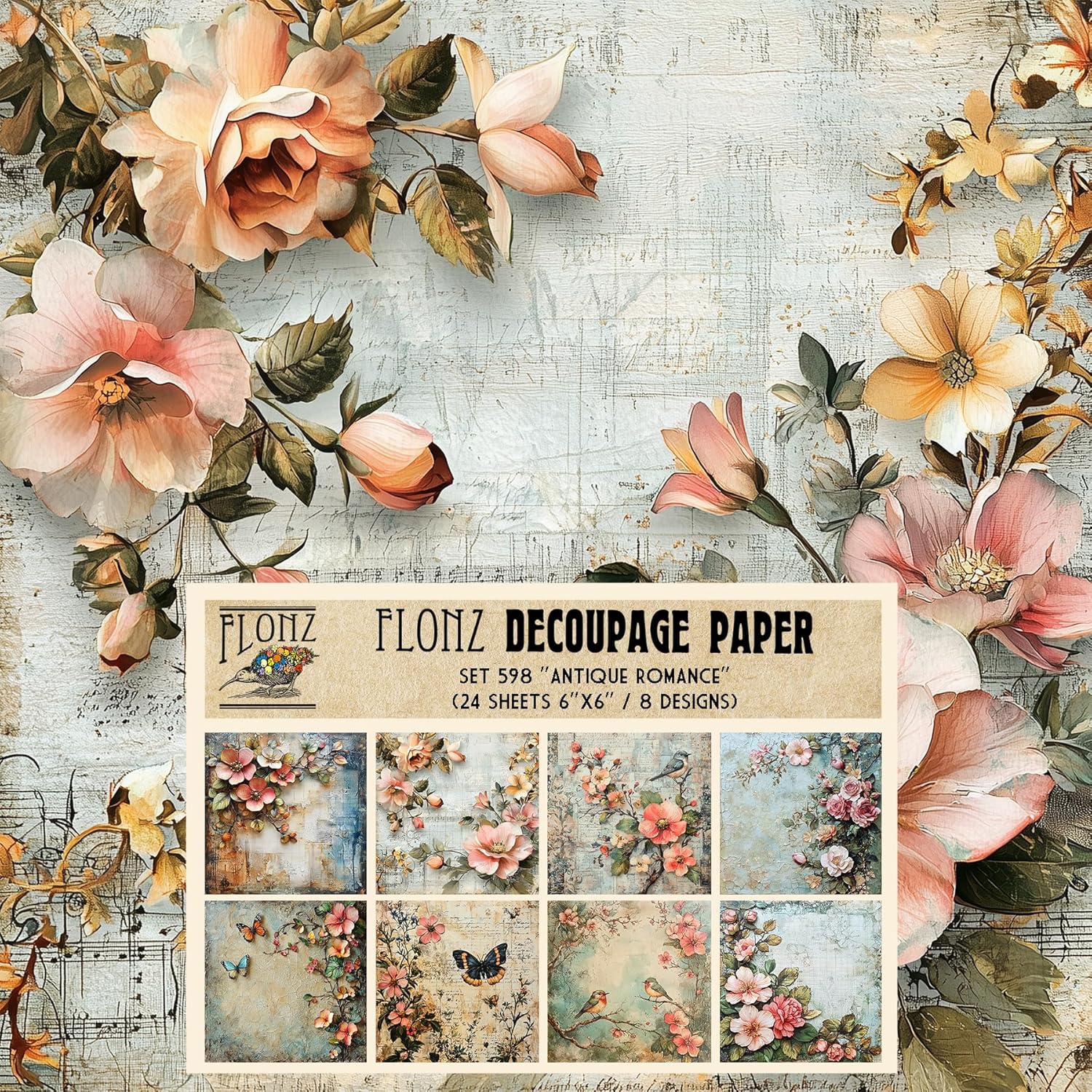 Amazon.com: Decoupage Paper Pack (24 Sheets 6"x6") Antique Romance ...