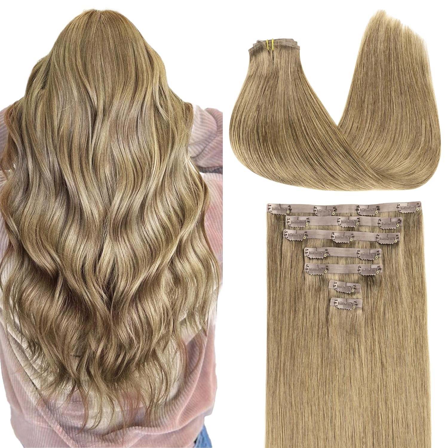 Amazon.com : GOO GOO Clip in Hair Extensions Real Human Hair, Remy ...