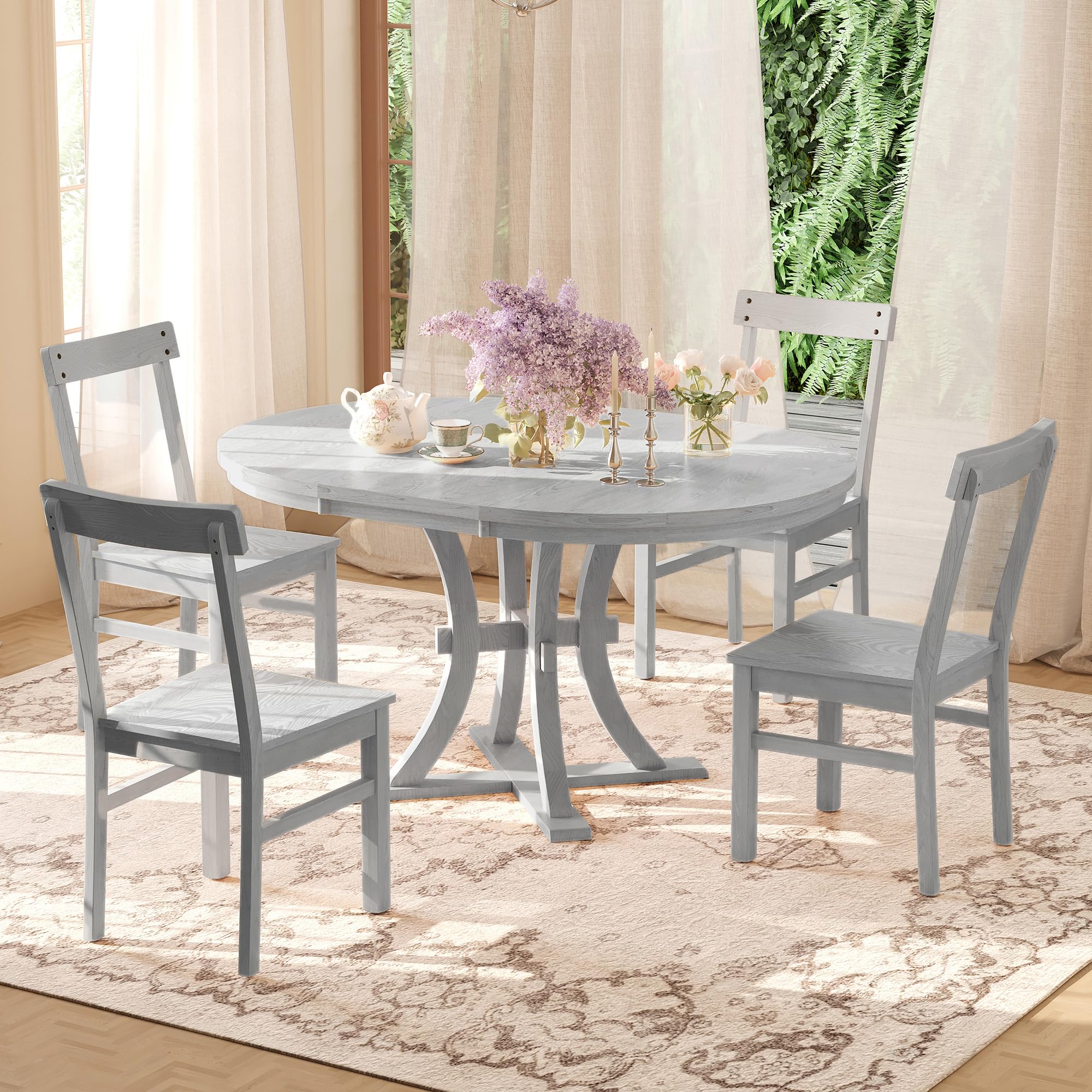 Amazon.com - 5-Piece Rustic Dining Table Set with Round Pedestal Extendable Table and 15.7 ...