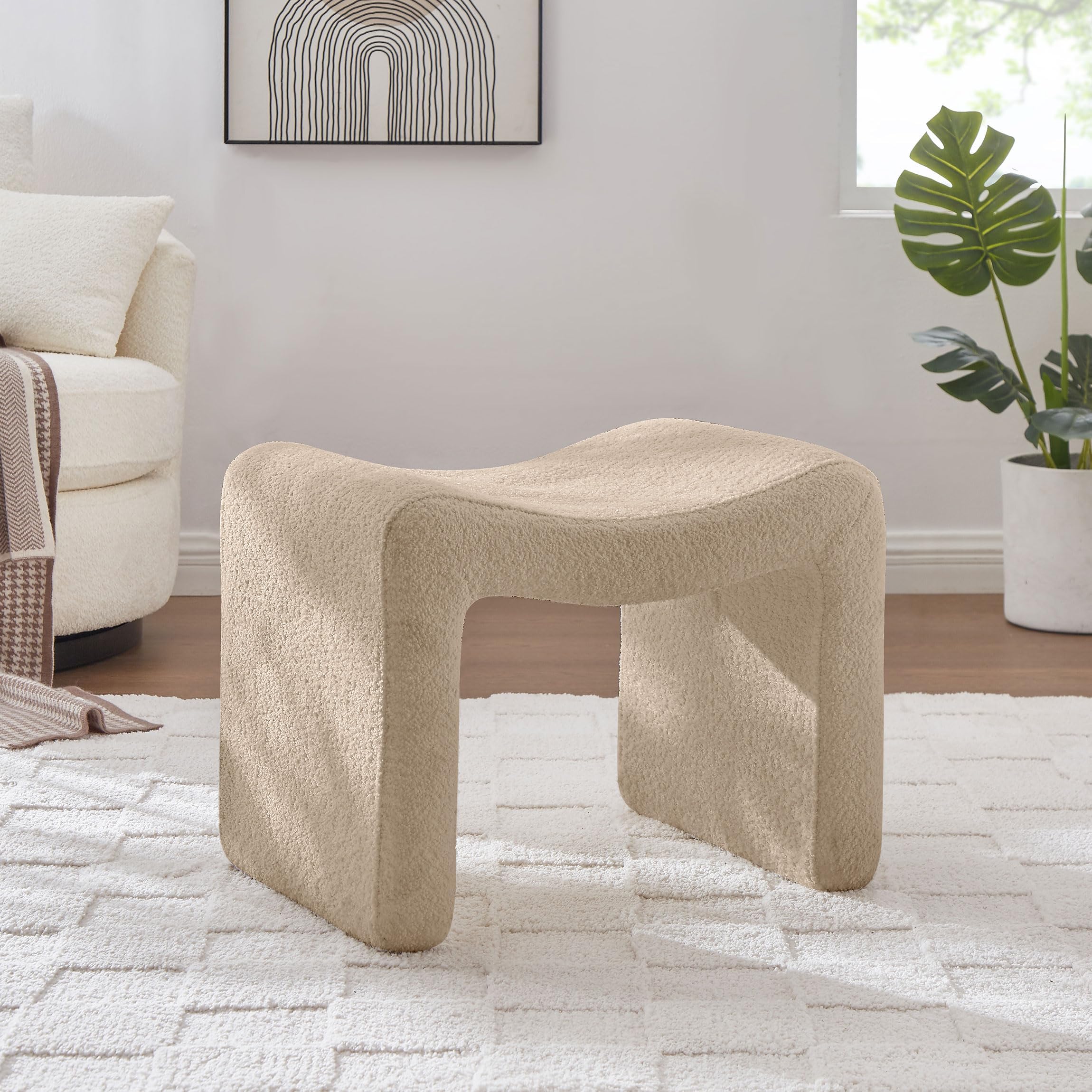 Amazon.com: GNIXUU Sherpa Ottoman, Modern Teddy Fabric Upholstered ...