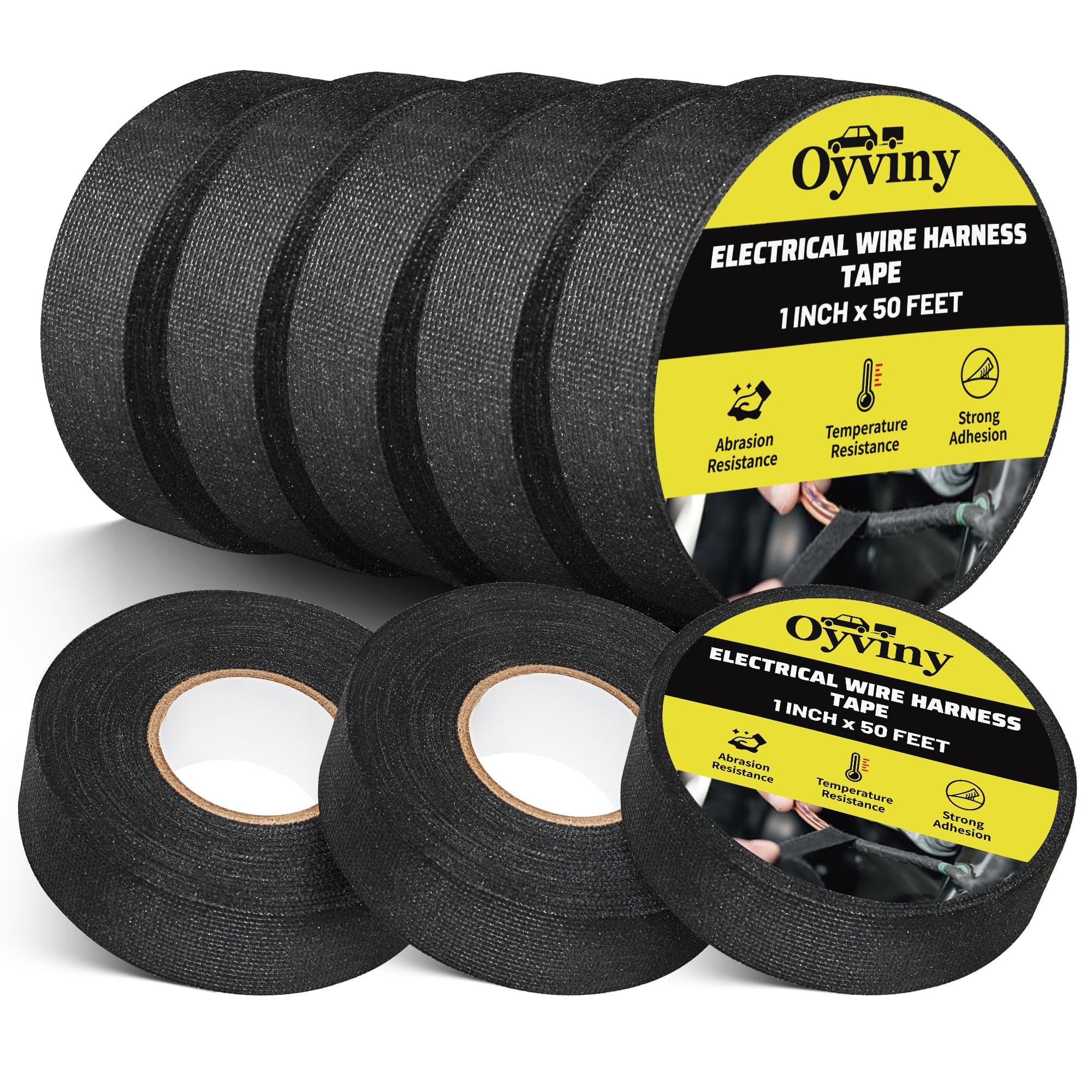 Oyviny 8 Rolls Automotive Wire Harness Cloth Tape 1 Inch x 50 Feet High ...