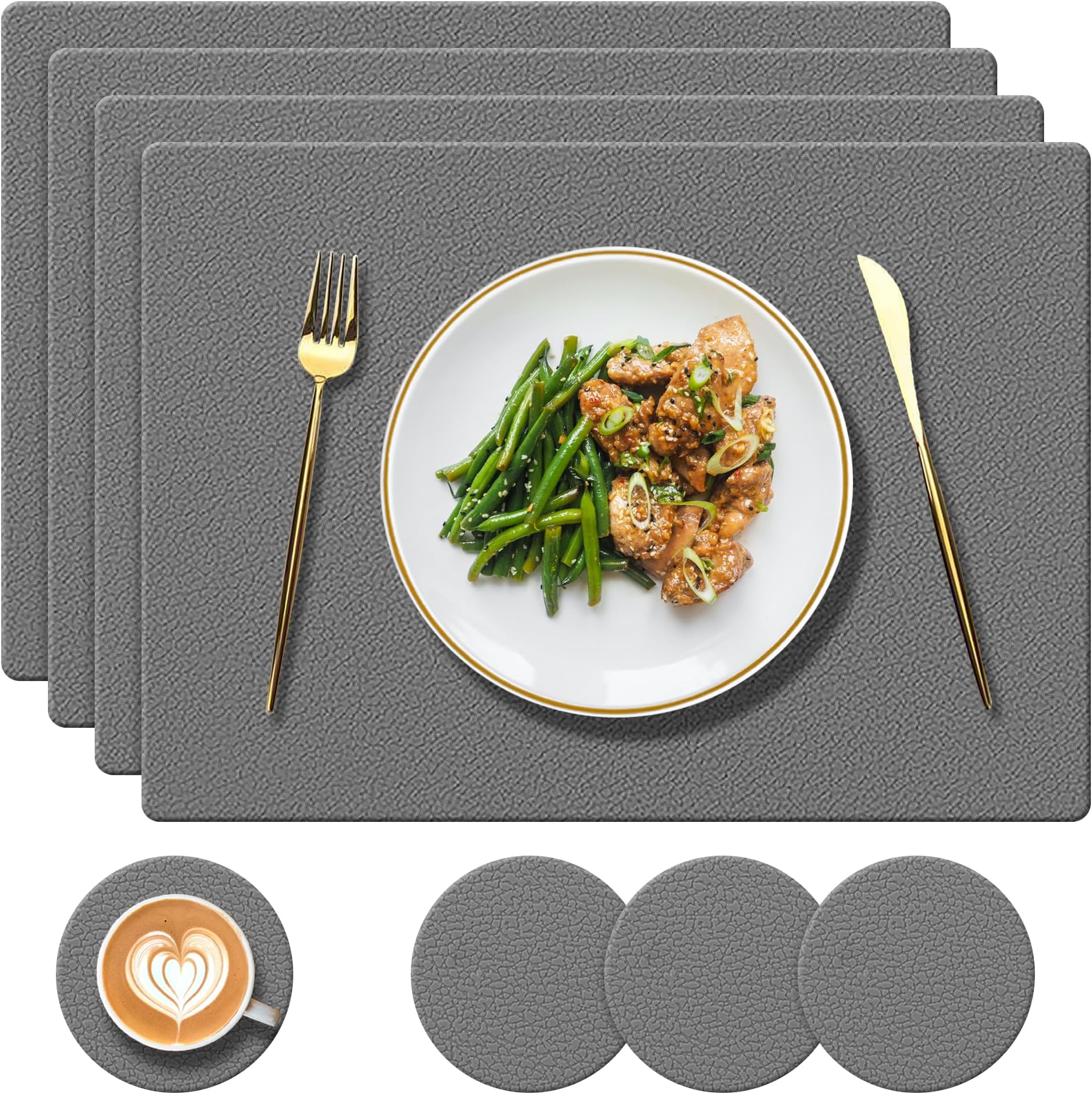 APLKER Placemats and Coaster Sets 8, Faux Leather Waterproof Dual-Sided ...