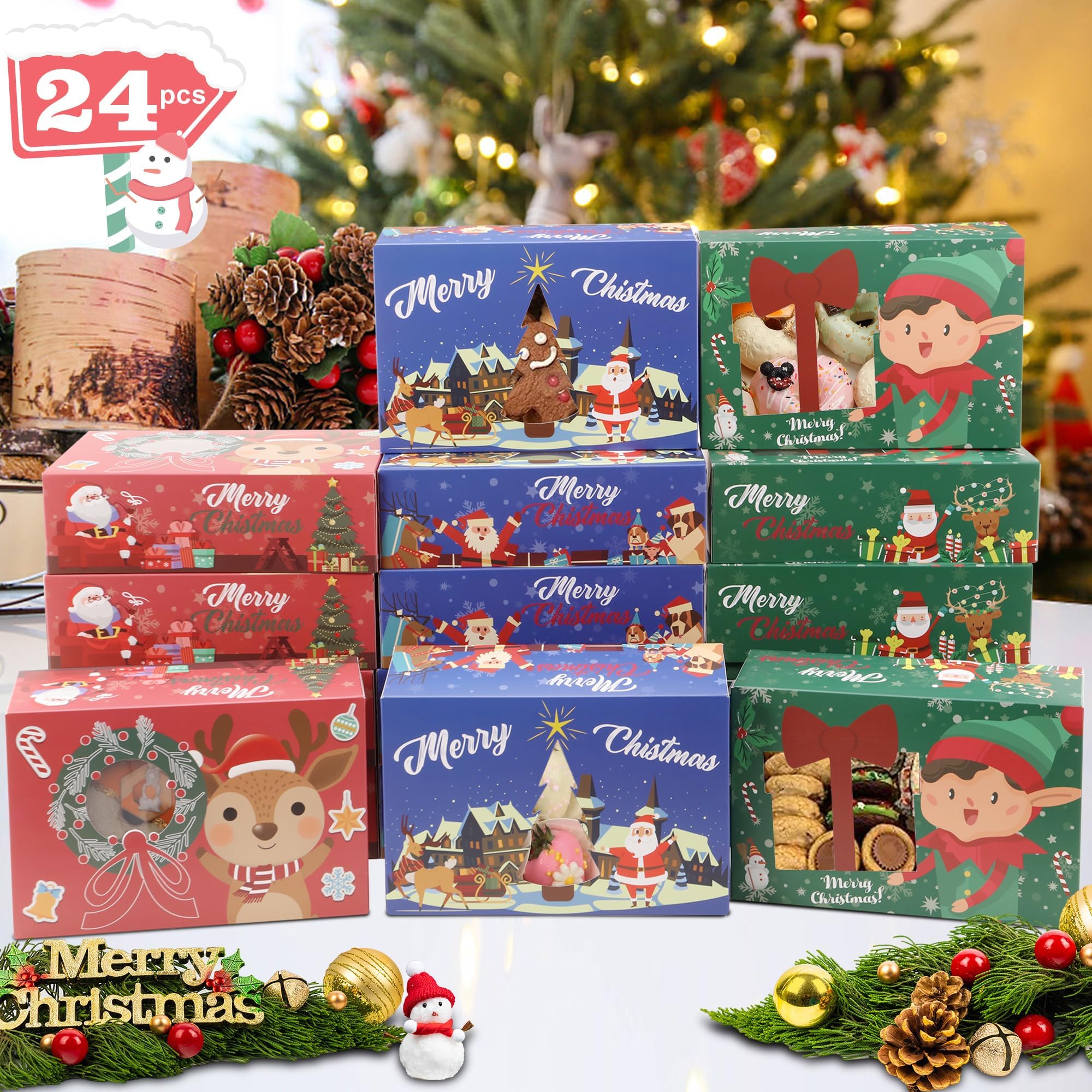 Amazon.com: GIFTARC 24 Pcs Christmas Cookie Boxes - Christmas Cookie ...