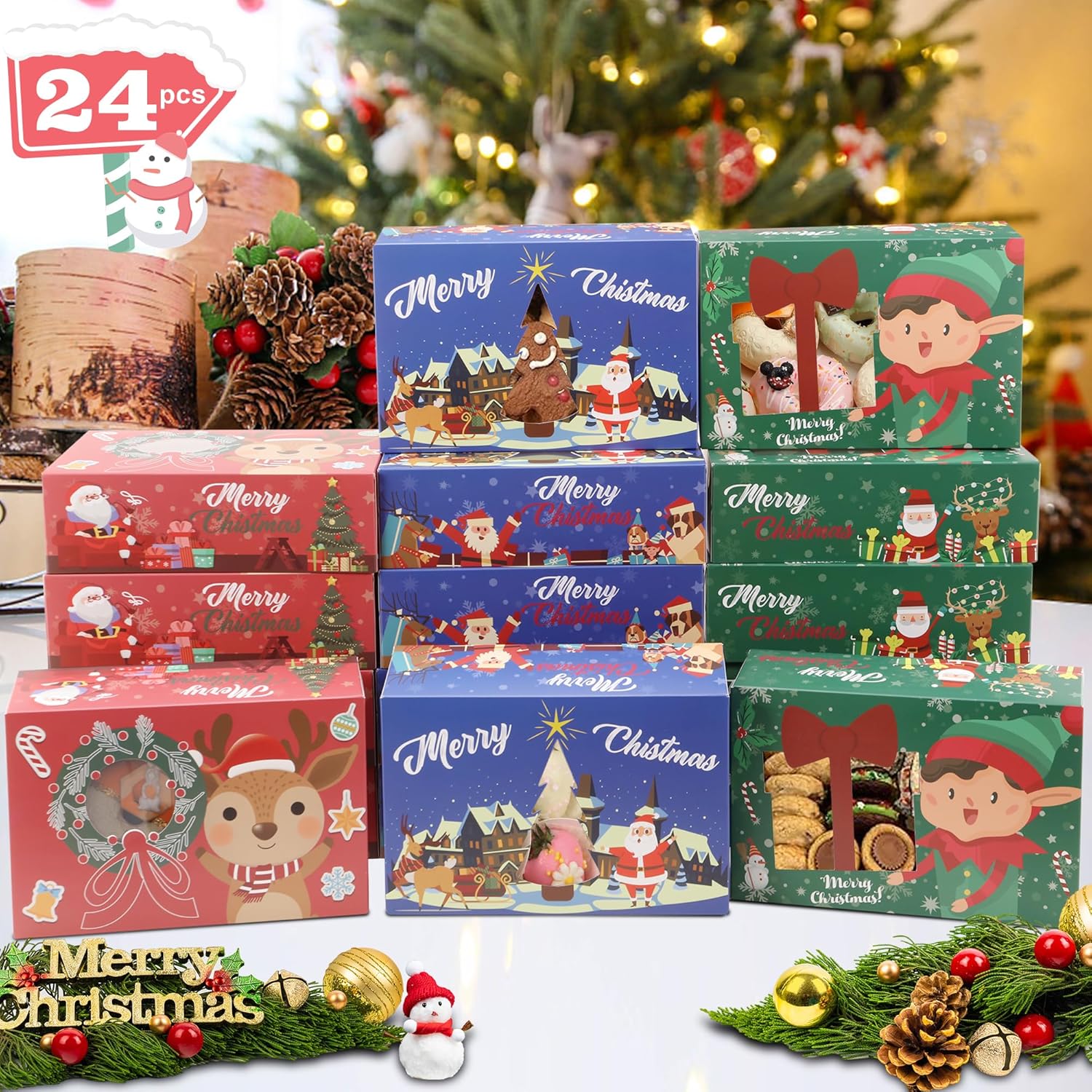 Amazon.com: SAITI 24 PCS Christmas Cookie Boxes Bakery Christmas Treat ...