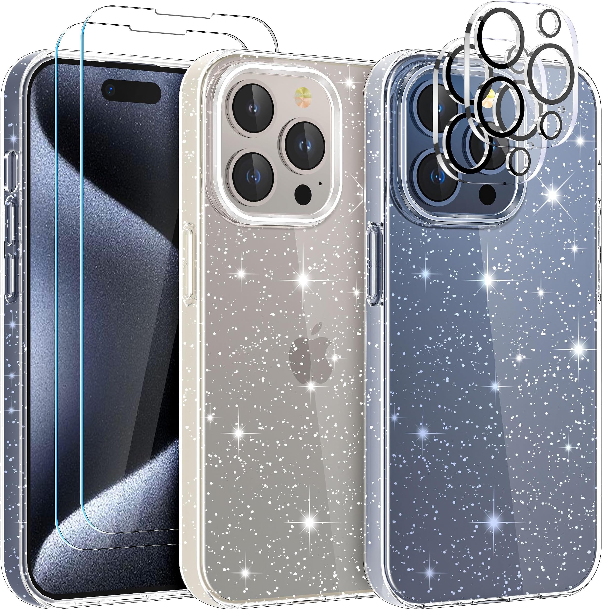 YIRSUR Glitter Clear Case Compatible with iPhone 15 Pro with 2 Pack ...