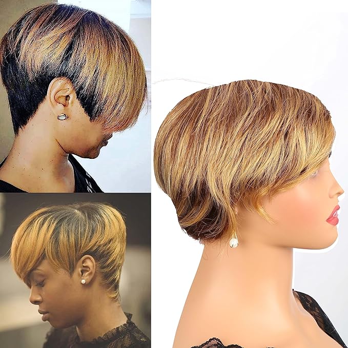 Amazon.com : SHAROPUL Cheap Short Human Hair Wig For Women Blonde ...