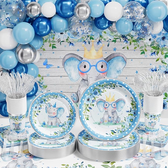 Amazon.com: Ecomore Elephant Baby Shower Decoration for Boy - 241 PCS ...