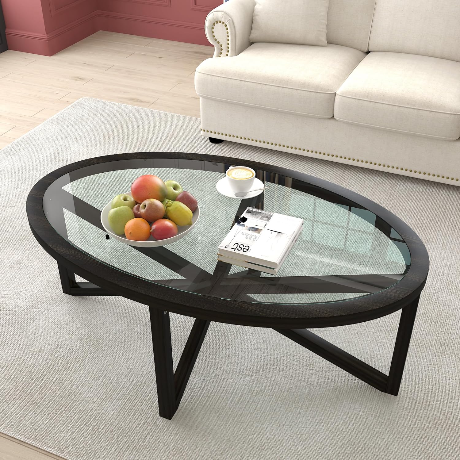 Amazon.com: 46.4" Oval Black Coffee Tables for Living Room, Glass ...