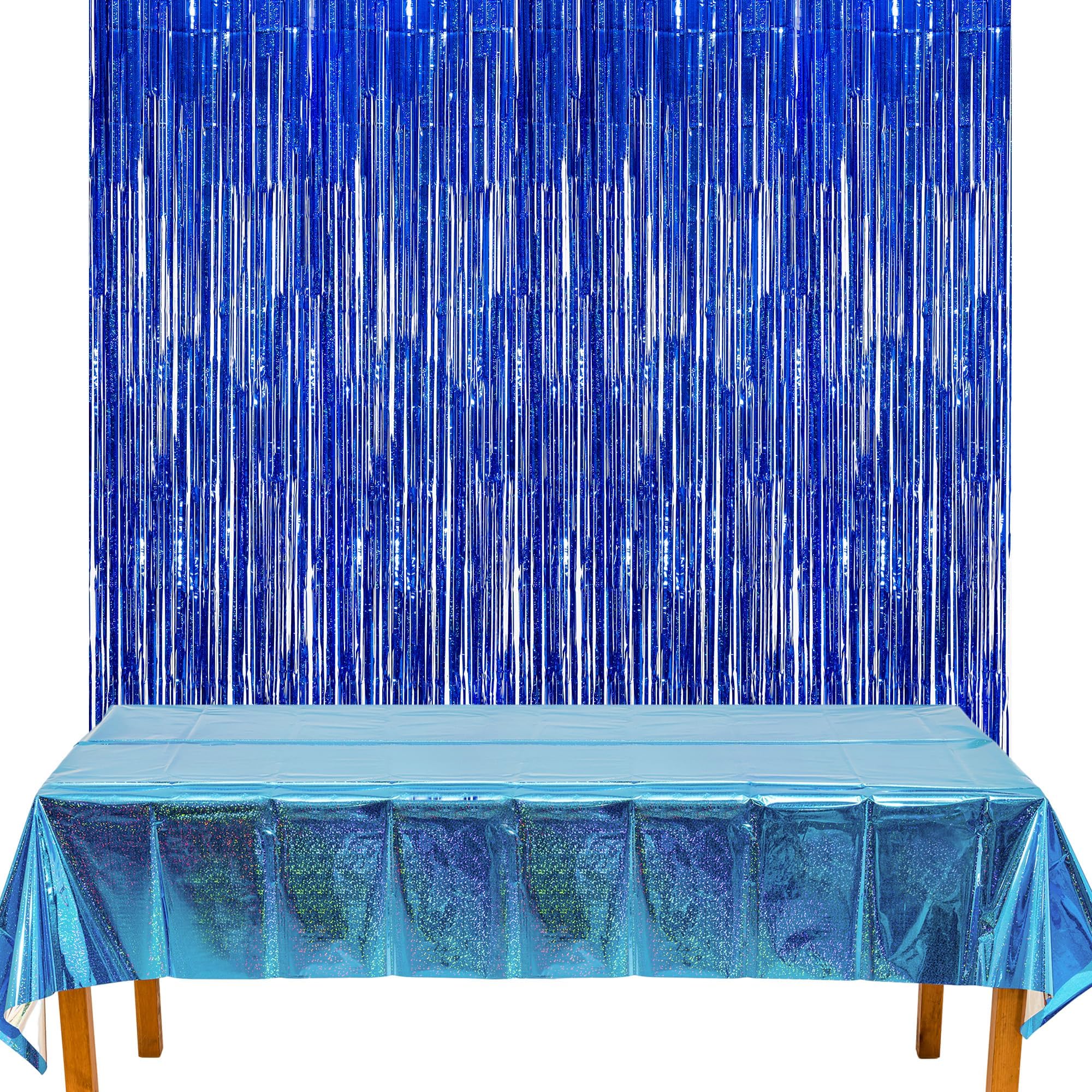 Amazon.com : GREATRIL Dark Blue Foil Fringe Curtains 2 Packs and Blue ...
