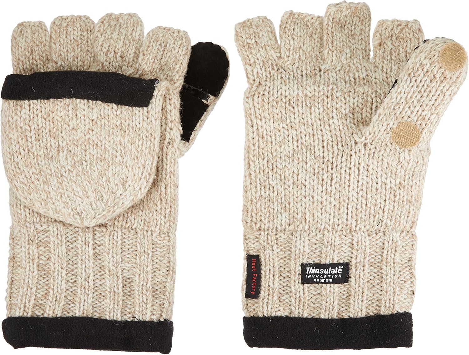 Amazon.com: Heat Factory Fleece-Lined Ragg Wool Gloves with Fold-Back ...