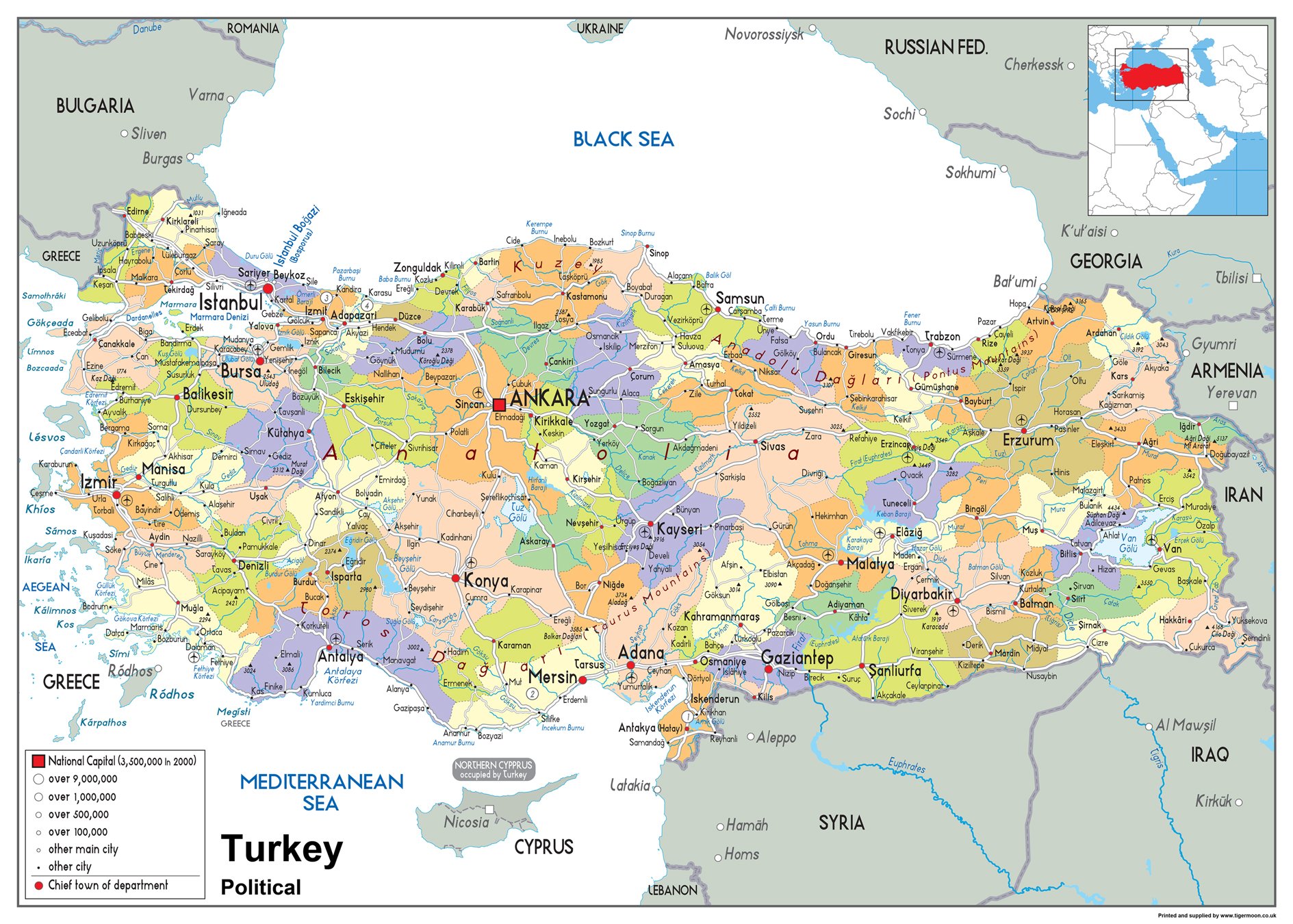 Mapa Politico Da Turquia Mapa Cor Política Leste Asiático Com