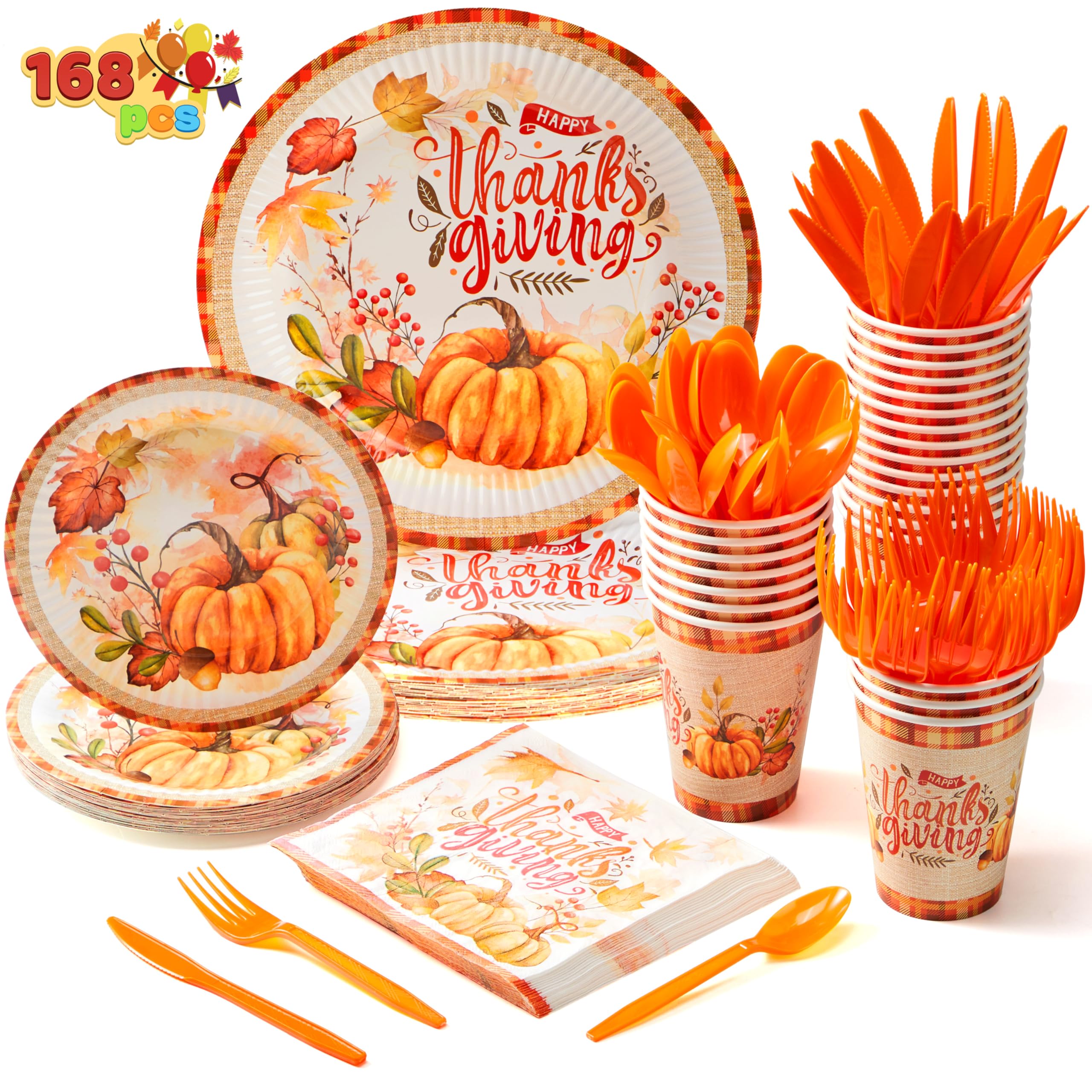 Amazon.com: JOYIN 168 PCS Thanksgiving Disposable Paper Plates, Paper ...
