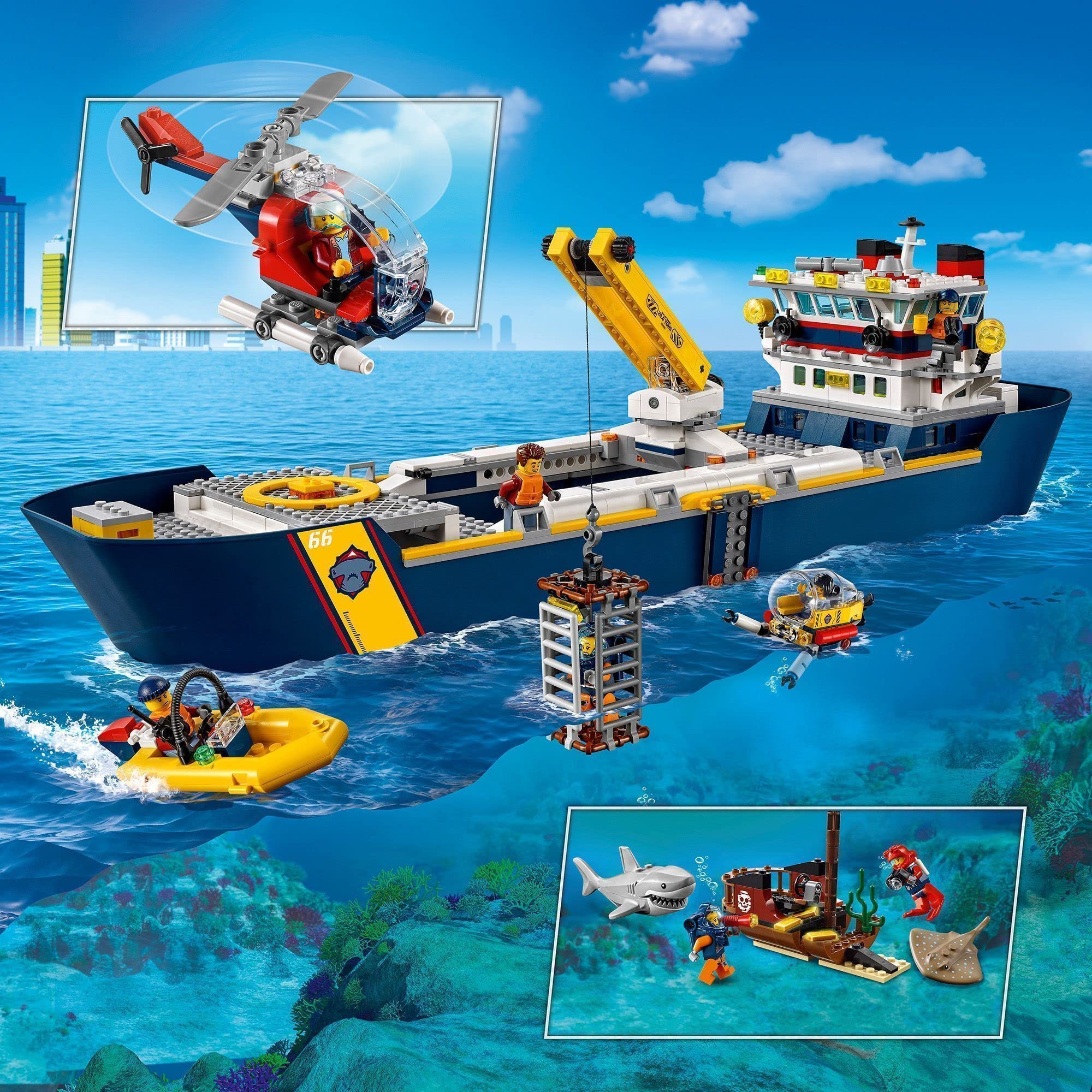 LEGO 60266 City Oceans Exploration Ship with Floating Toy Boat for Kids ...