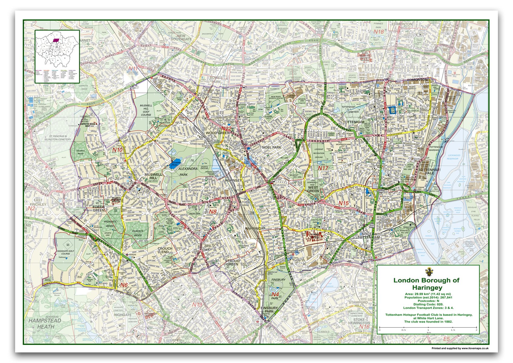 London Borough Map - Haringey - Size A0-84.1 x 118.9cm - Paper ...