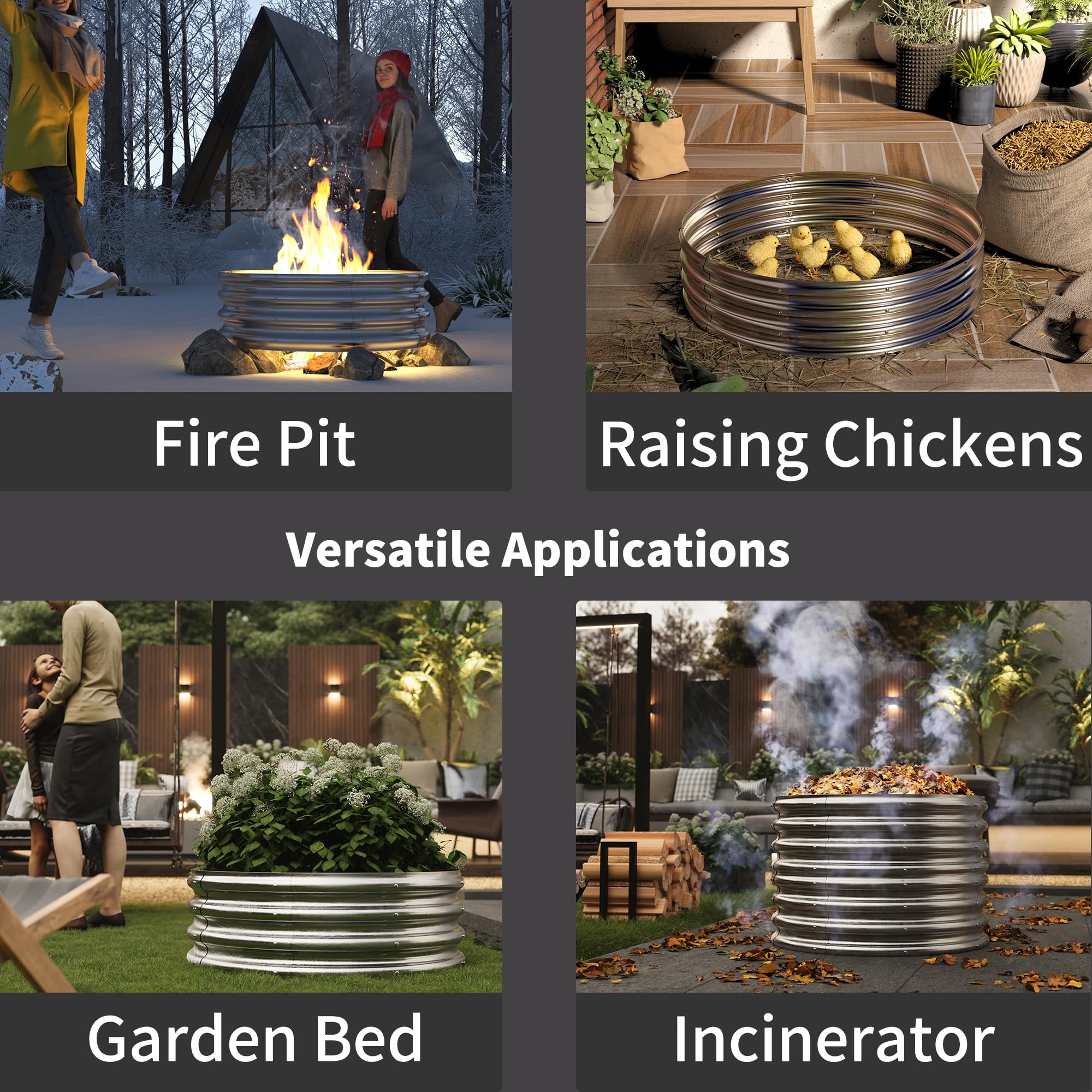 Snapklik.com : 36 Inch Outdoor Fire Pit Ring, Round Galvanized Portable ...