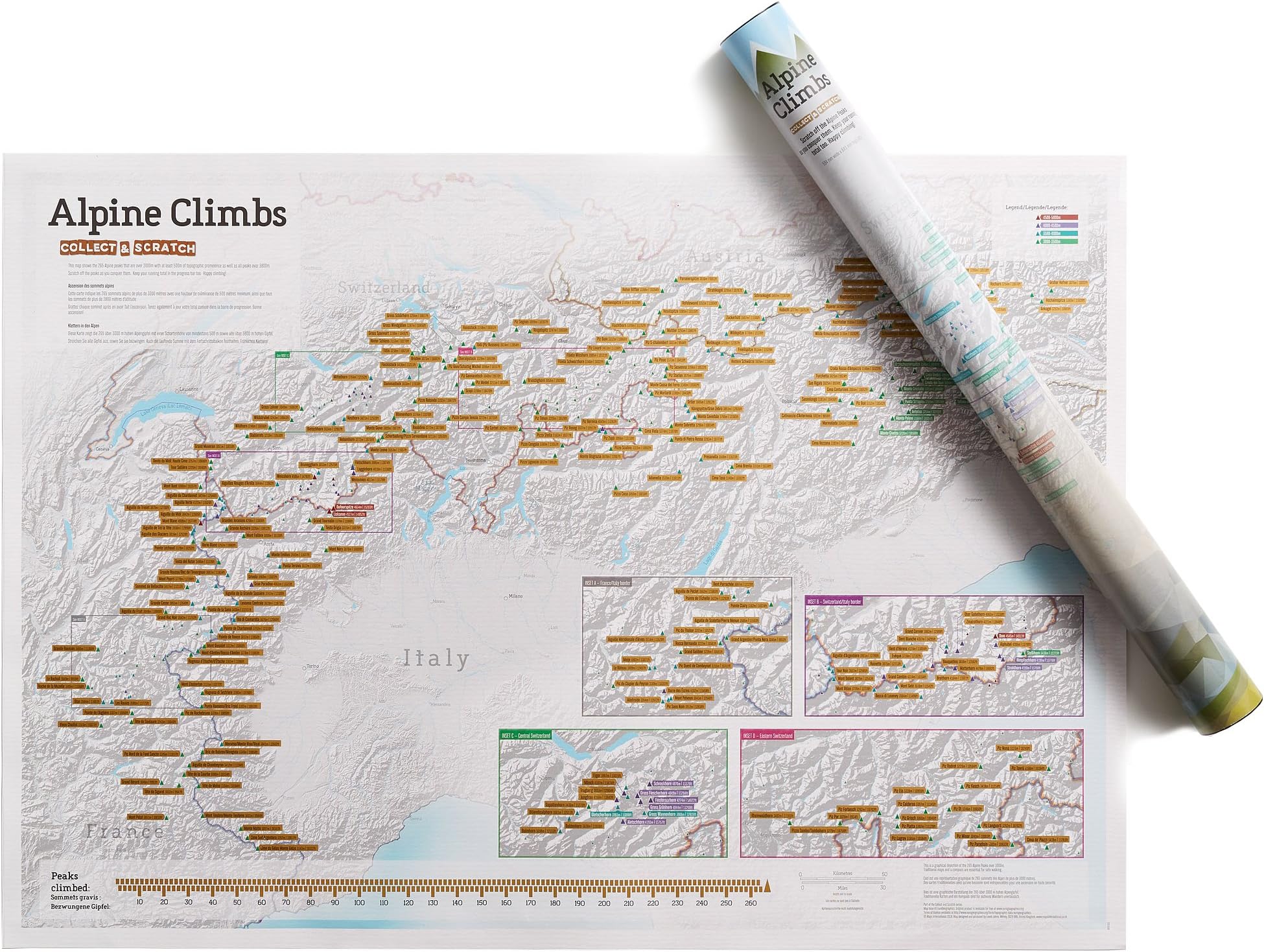 Mappa da grattare delle scalate alpine – Maps International – Idea ...