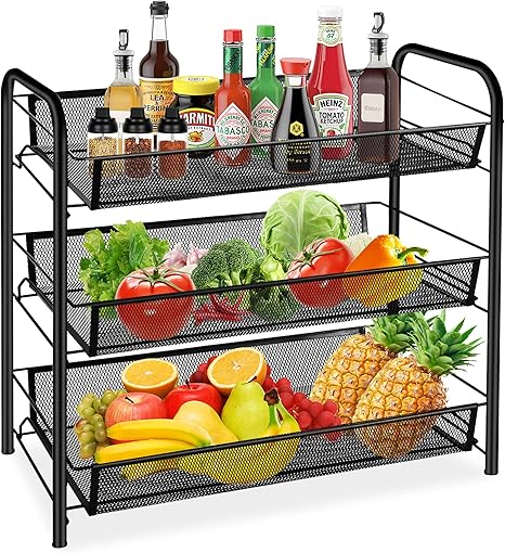 Amazon.com: CVHOMEDECO. 3 Tier Fruit Basket Large Capacity Rectangular ...