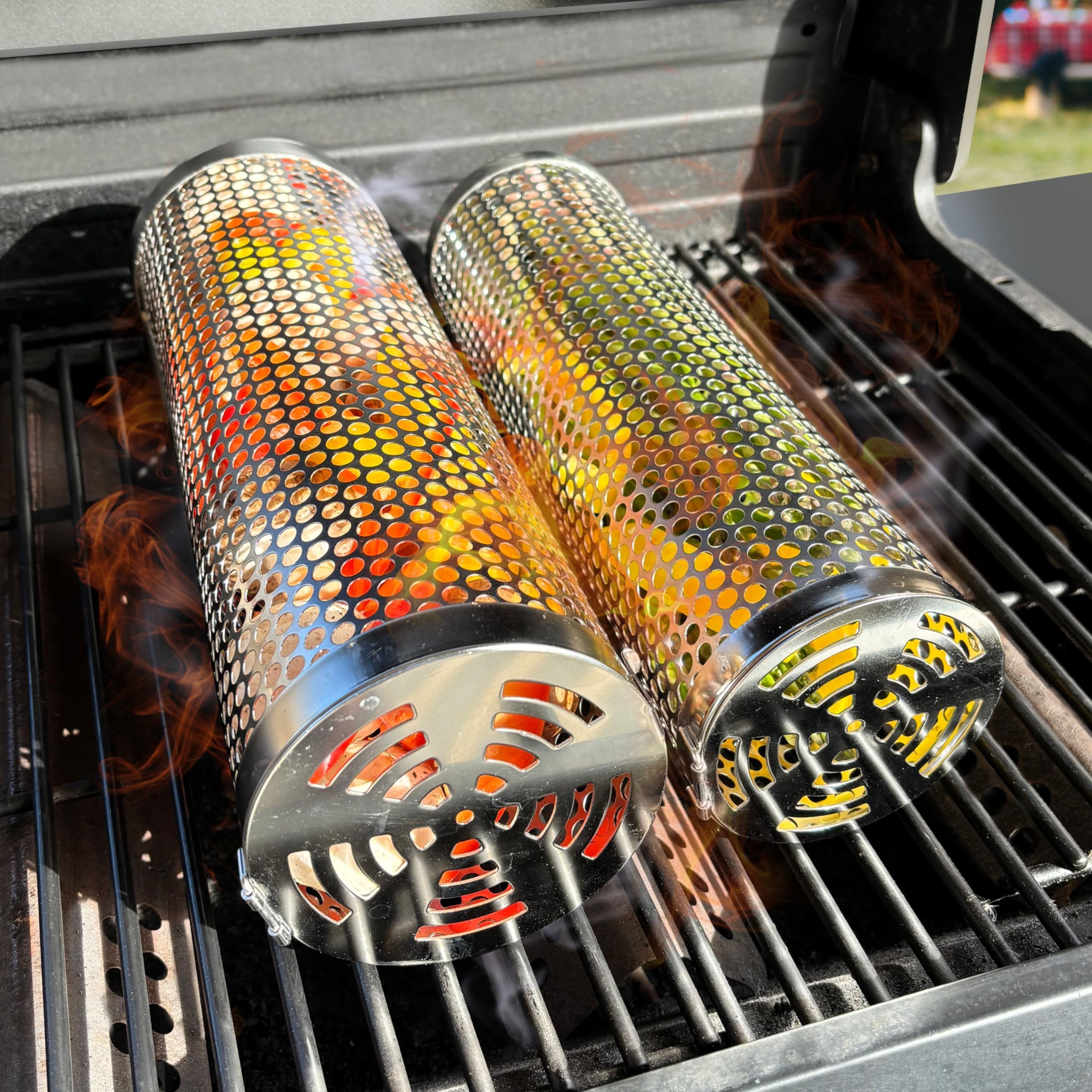 Amazon.com: Grill Well 2.0 - Rolling Grill Basket (2 PCs) ideal as ...