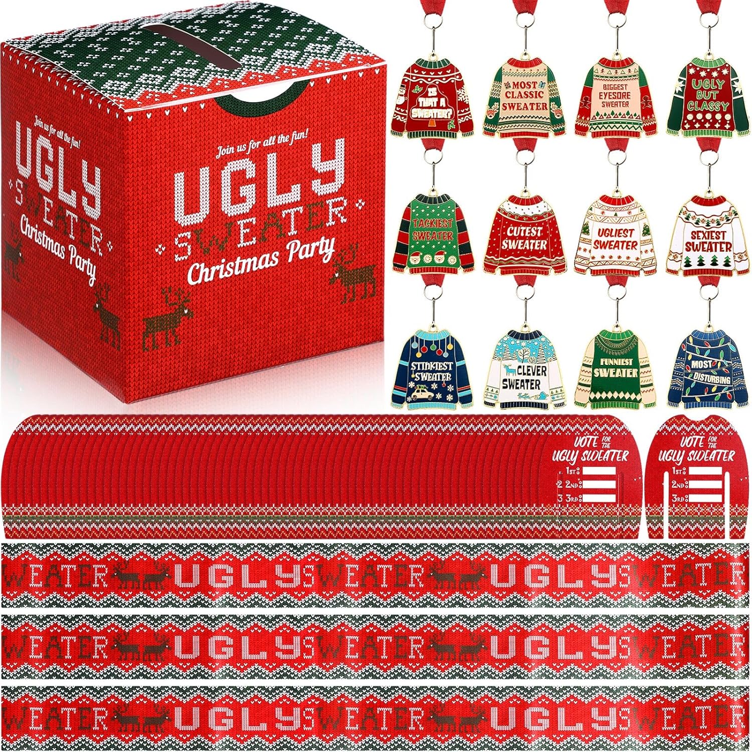 Amazon.com: Soaoo 76 Pcs Christmas Ugly Sweater Game Sets Include 12 ...
