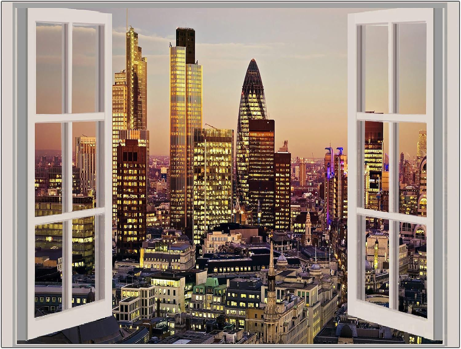ARTSPRINTS London Night Skyline Window View Picture Reprint On Framed ...