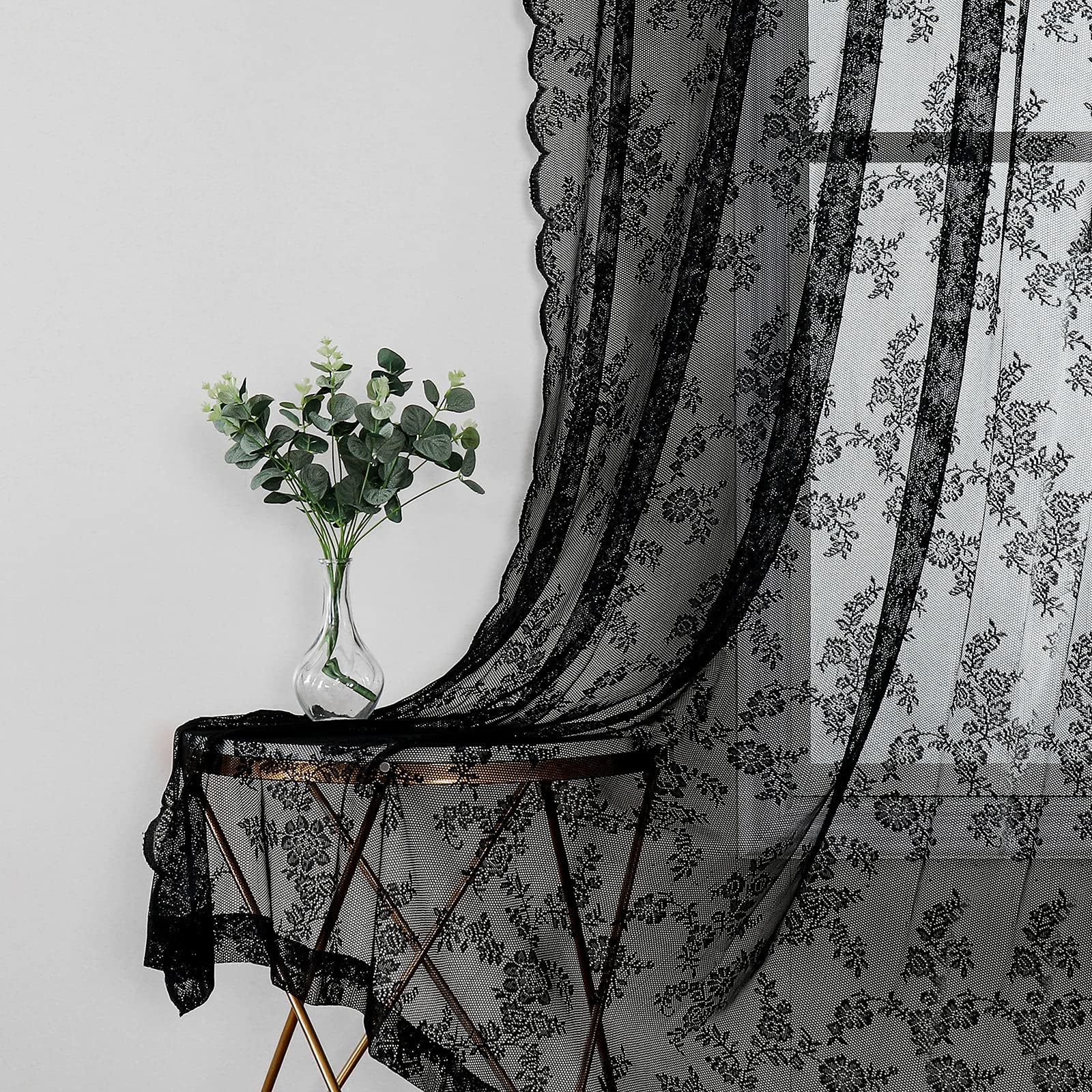 Amazon.com: Black Lace Curtains 63 Inch Length 2 Panels set Gothic ...