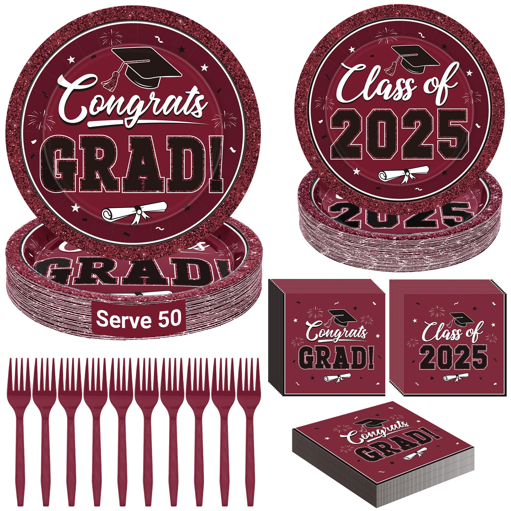 Snapklik.com : 50 SET Graduation Plates And Napkins 2025 And Forks ...