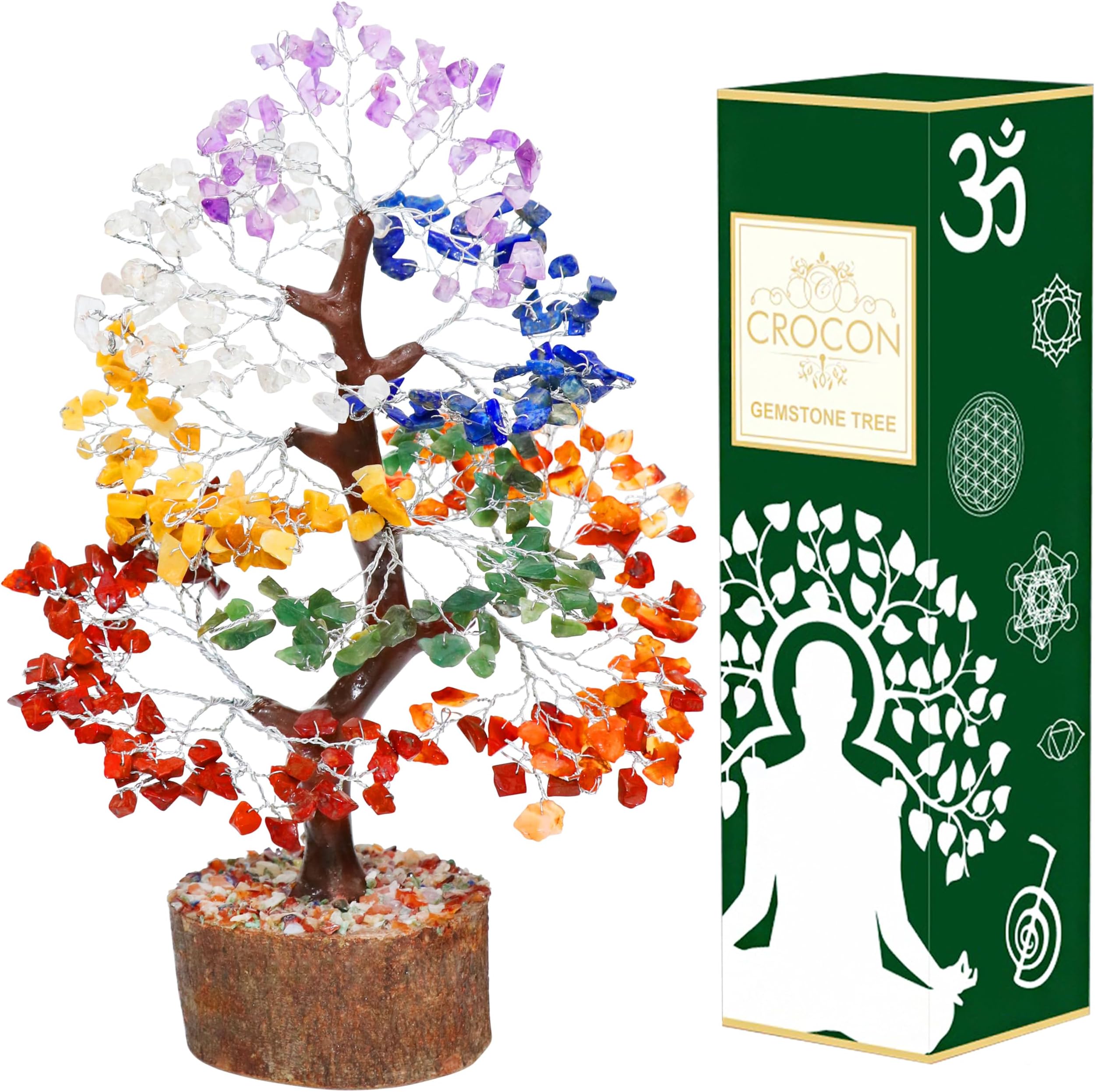 Crocon Seven Chakra Gemstone Tree Feng Shui Figurine Money Bonsai Good ...